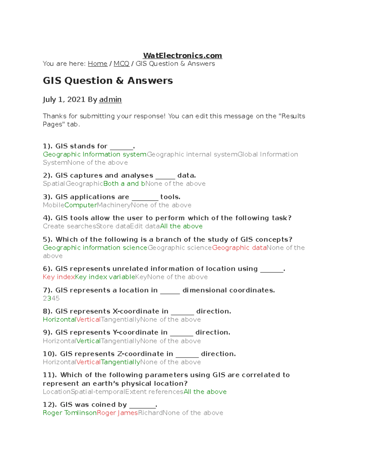 Document - WatElectronics You are here: Home / MCQ / GIS Question ...