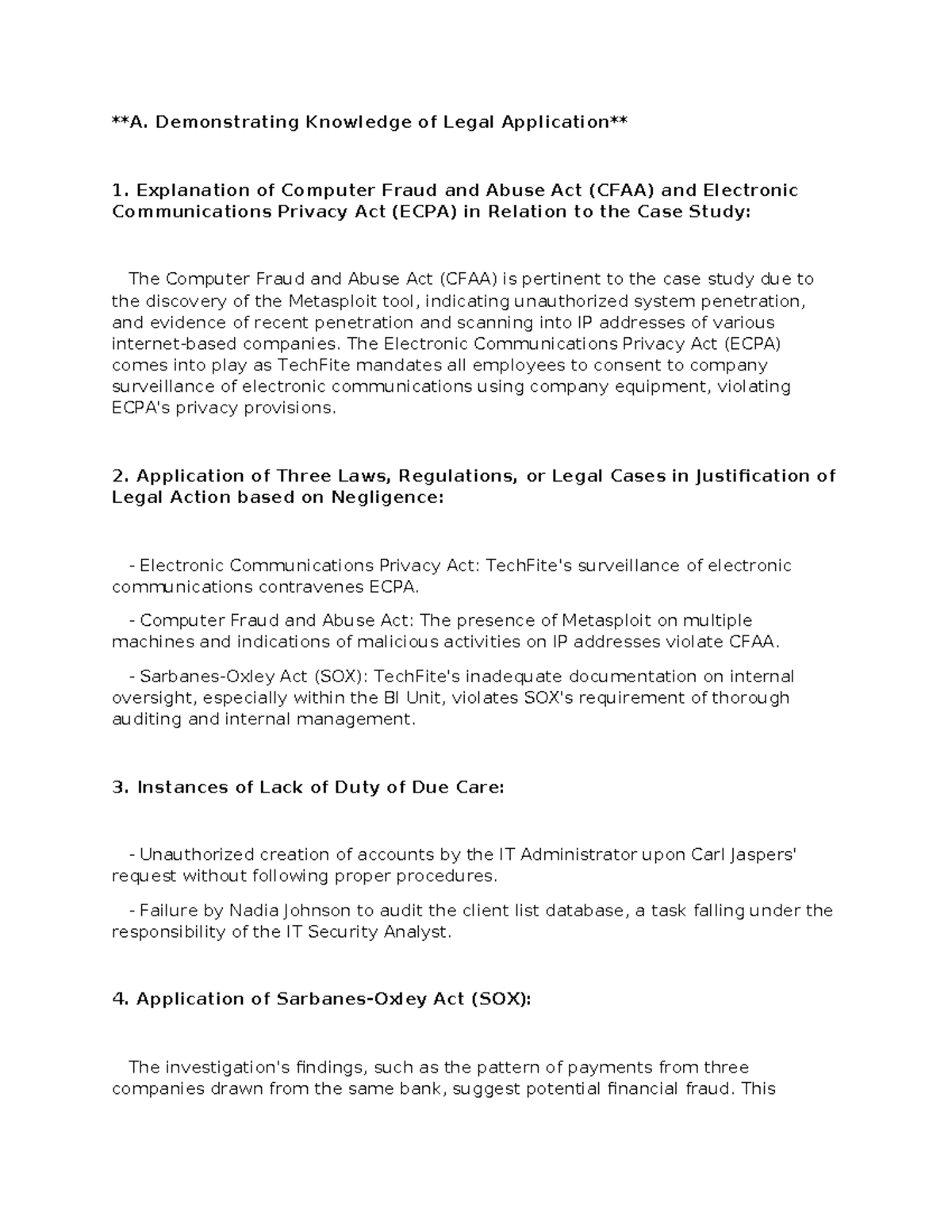 A - homework - A. Demonstrating Knowledge of Legal Application ...