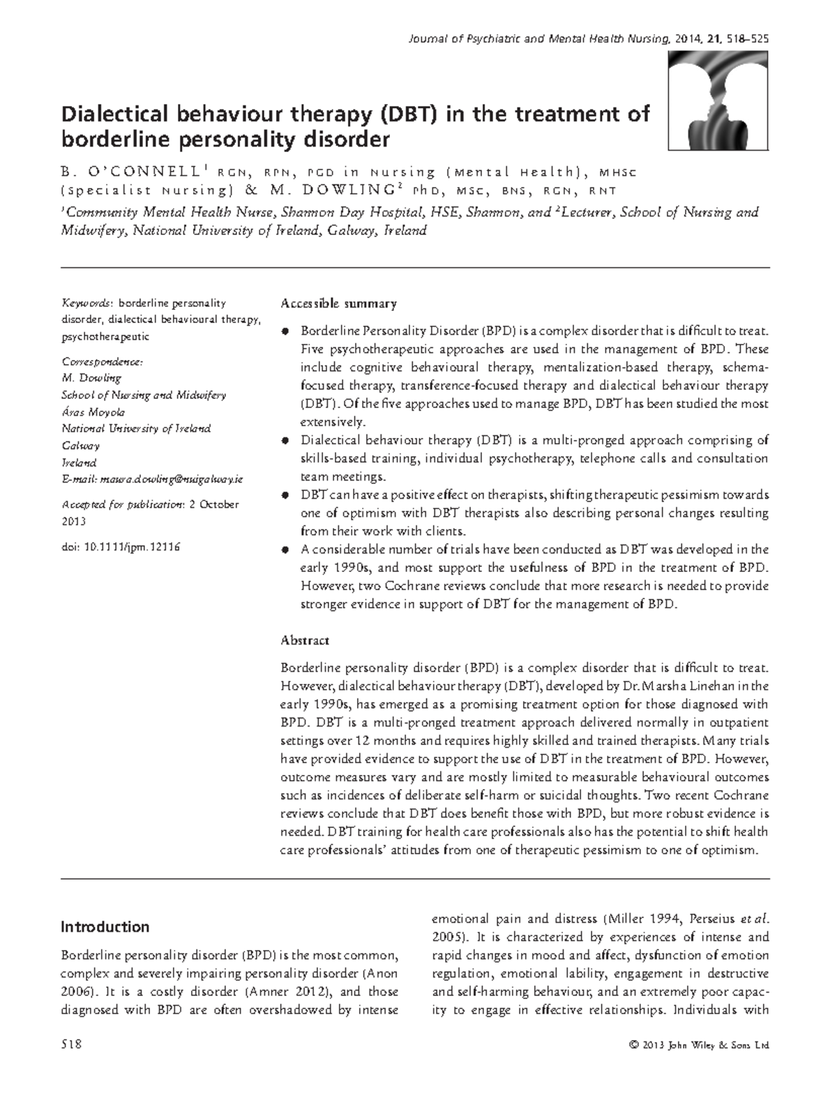 DBT - Assignment 4 - Dialectical behaviour therapy (DBT) in the ...
