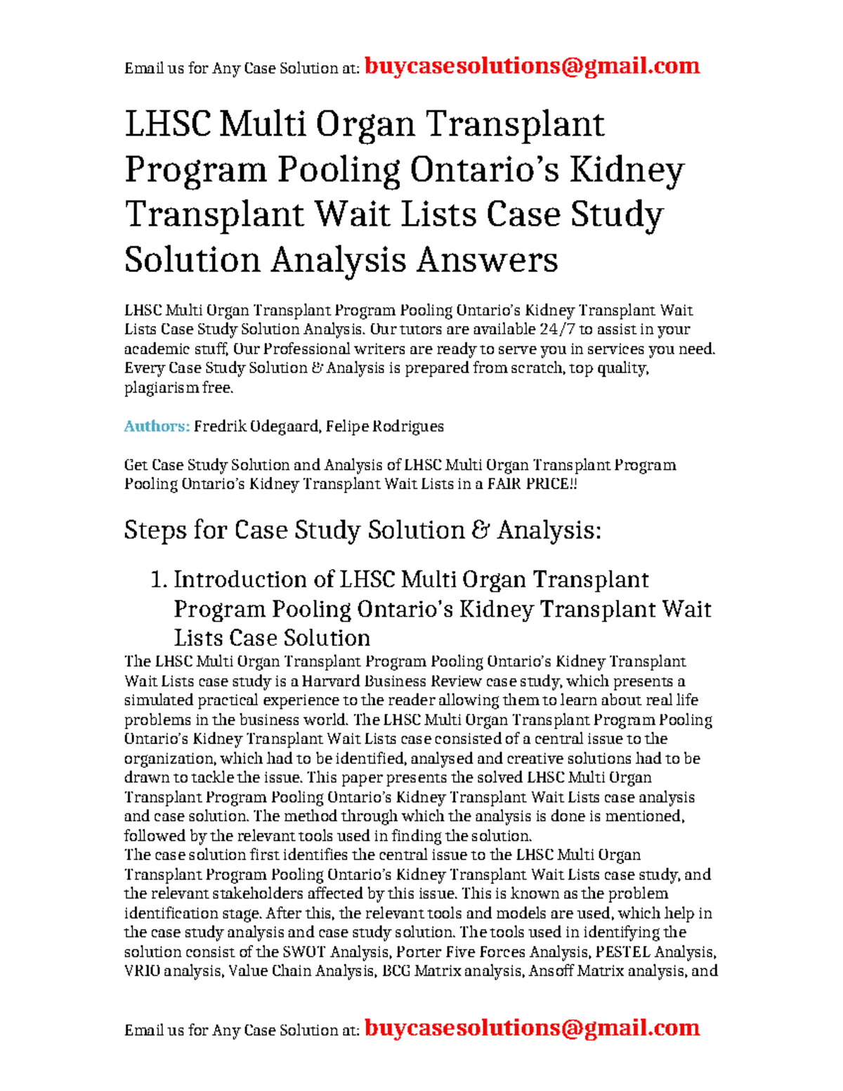 Case Solution LHSC Multi Organ Transplant Program Pooling Ontario's ...