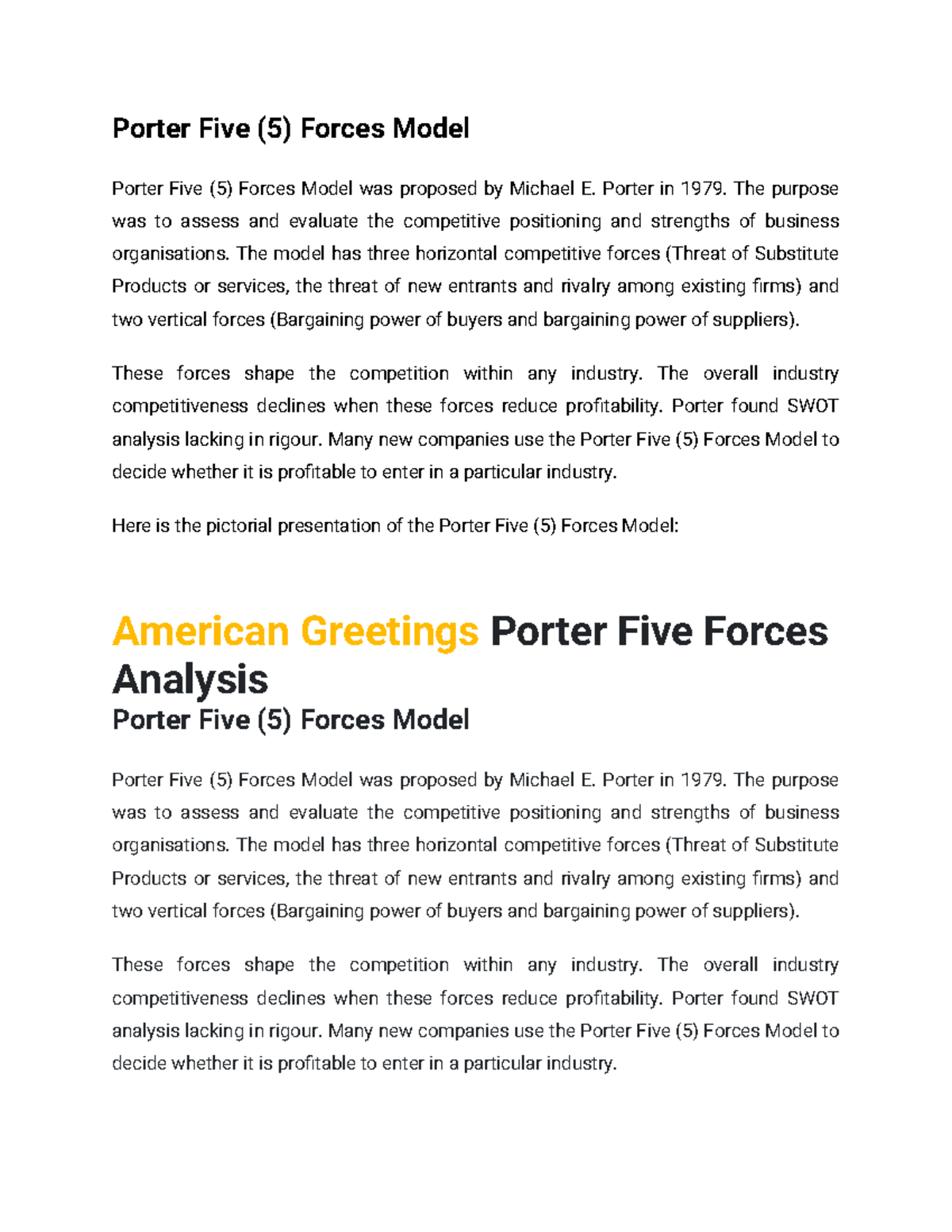 Porter Five - Porter in 1979. The purpose was to assess and evaluate ...