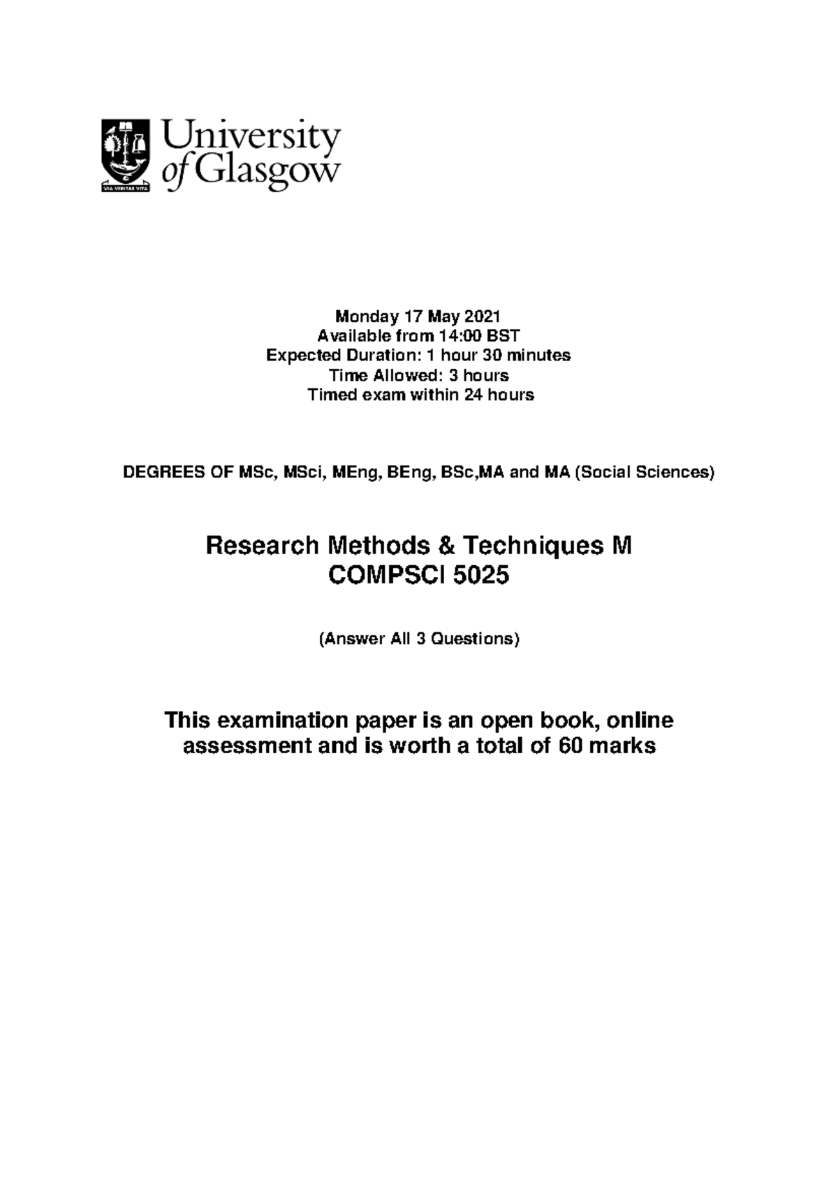 RMT5 Exam Questions Paper - Monday 17 May 2021 Available from 14 :00 ...