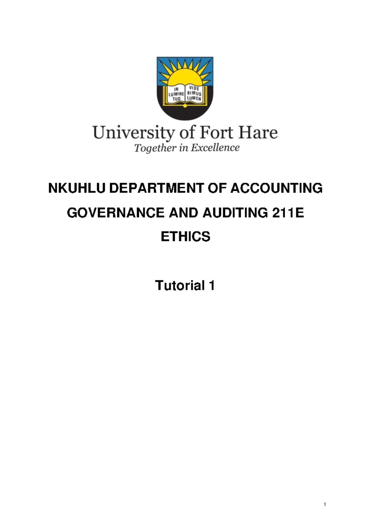 Ethics - Tutorial 1 - N/A - AUD 300 - 1 NKUHLU DEPARTMENT OF ACCOUNTING ...