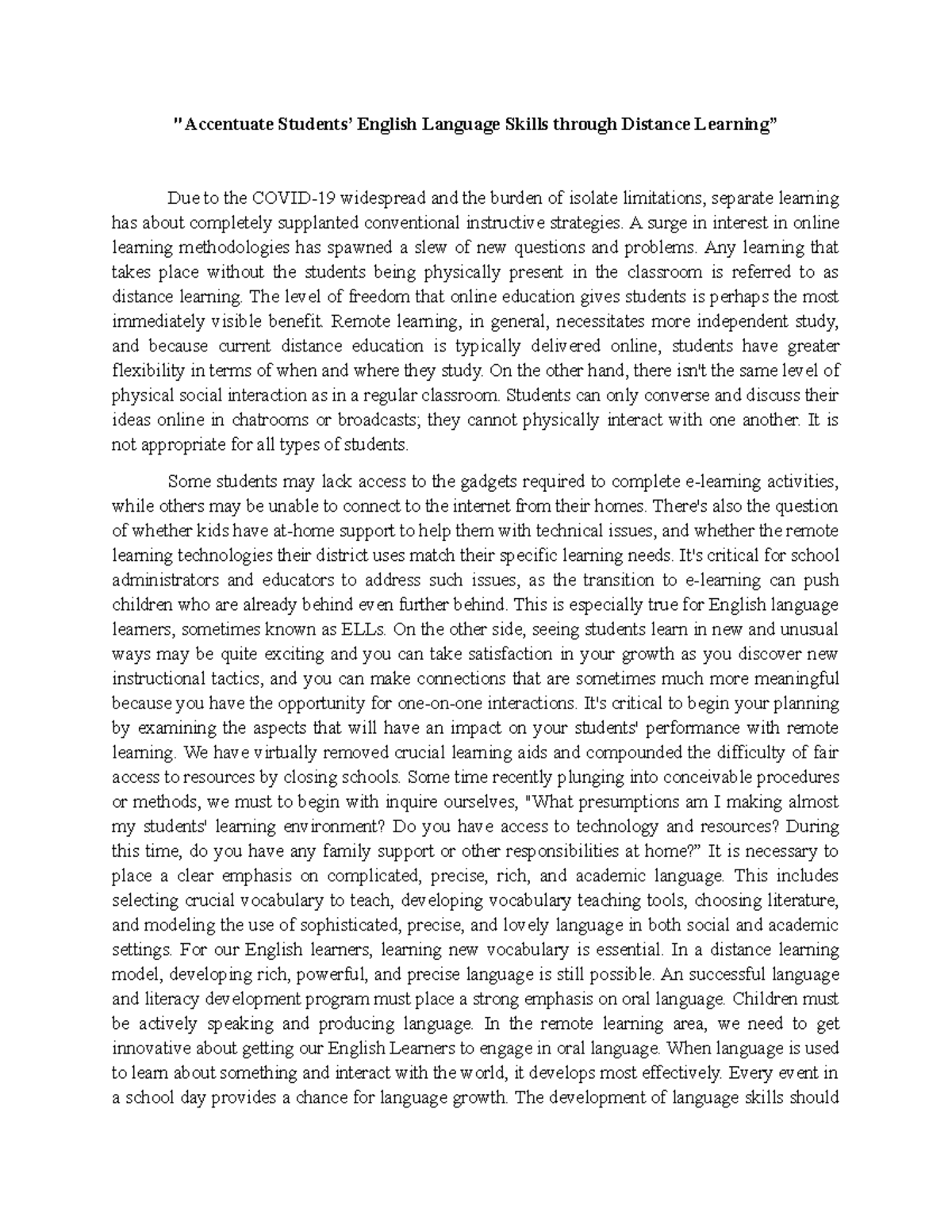 "Accentuate Students’ English Language Skills through Distance Learning ...