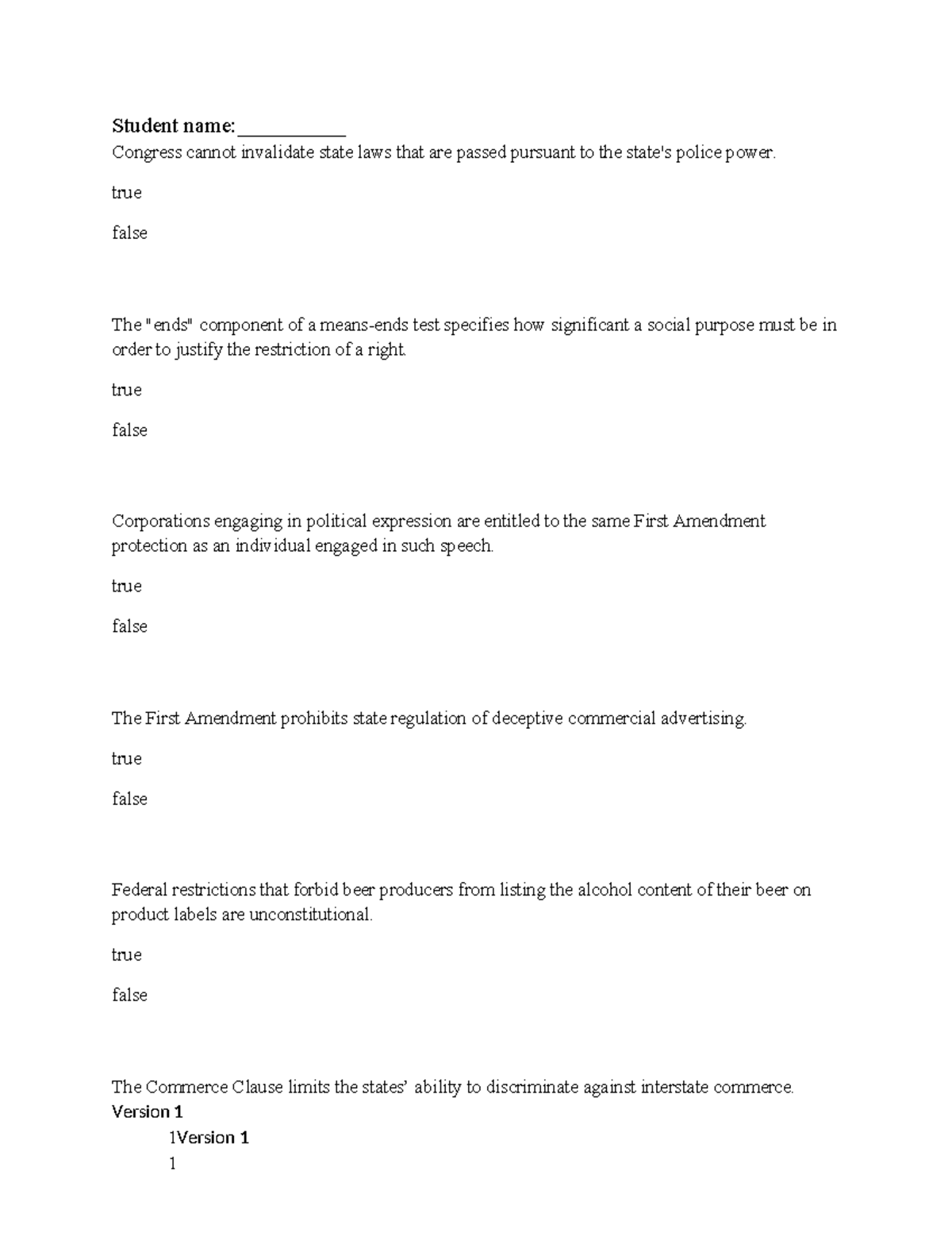 Chapter 3 - Constitutional Law Practice Questions - Student name ...