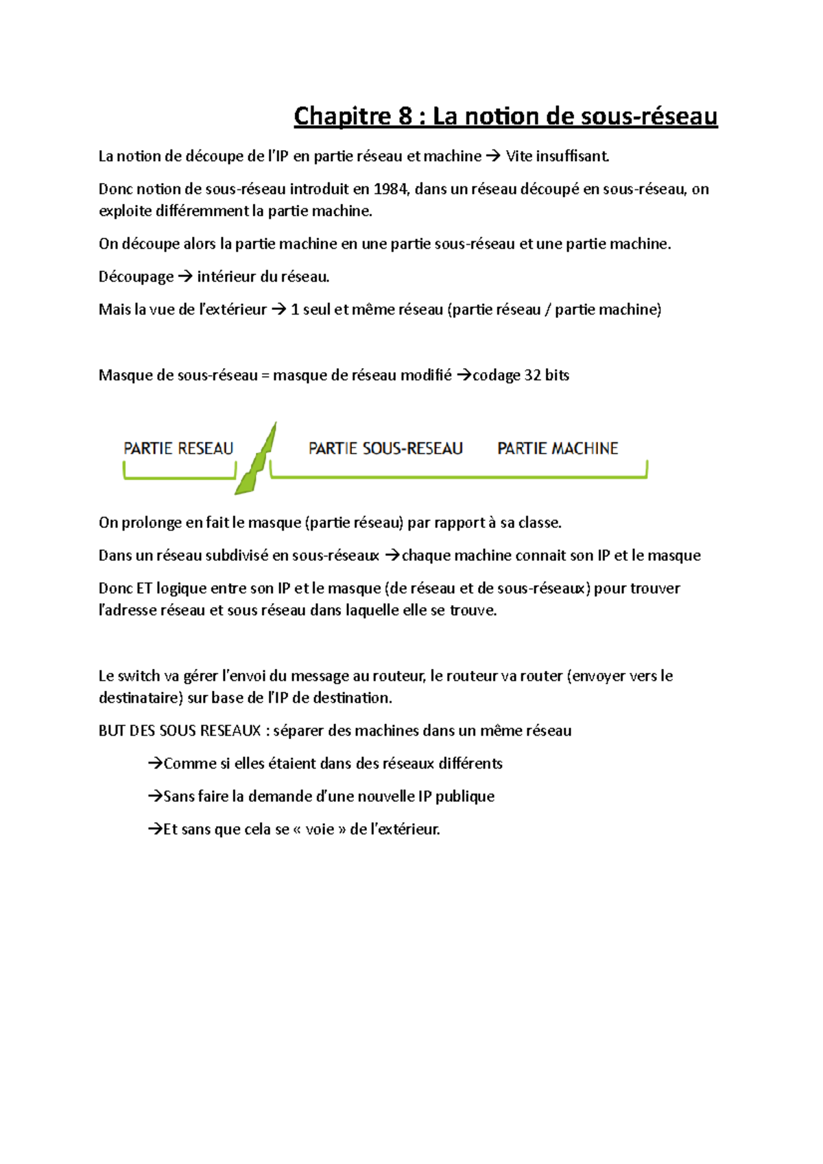 Chapitre 8 Synthese - aaaa - Chapitre 8 : La notion de sous-réseau La notion de découpe de l’IP ...