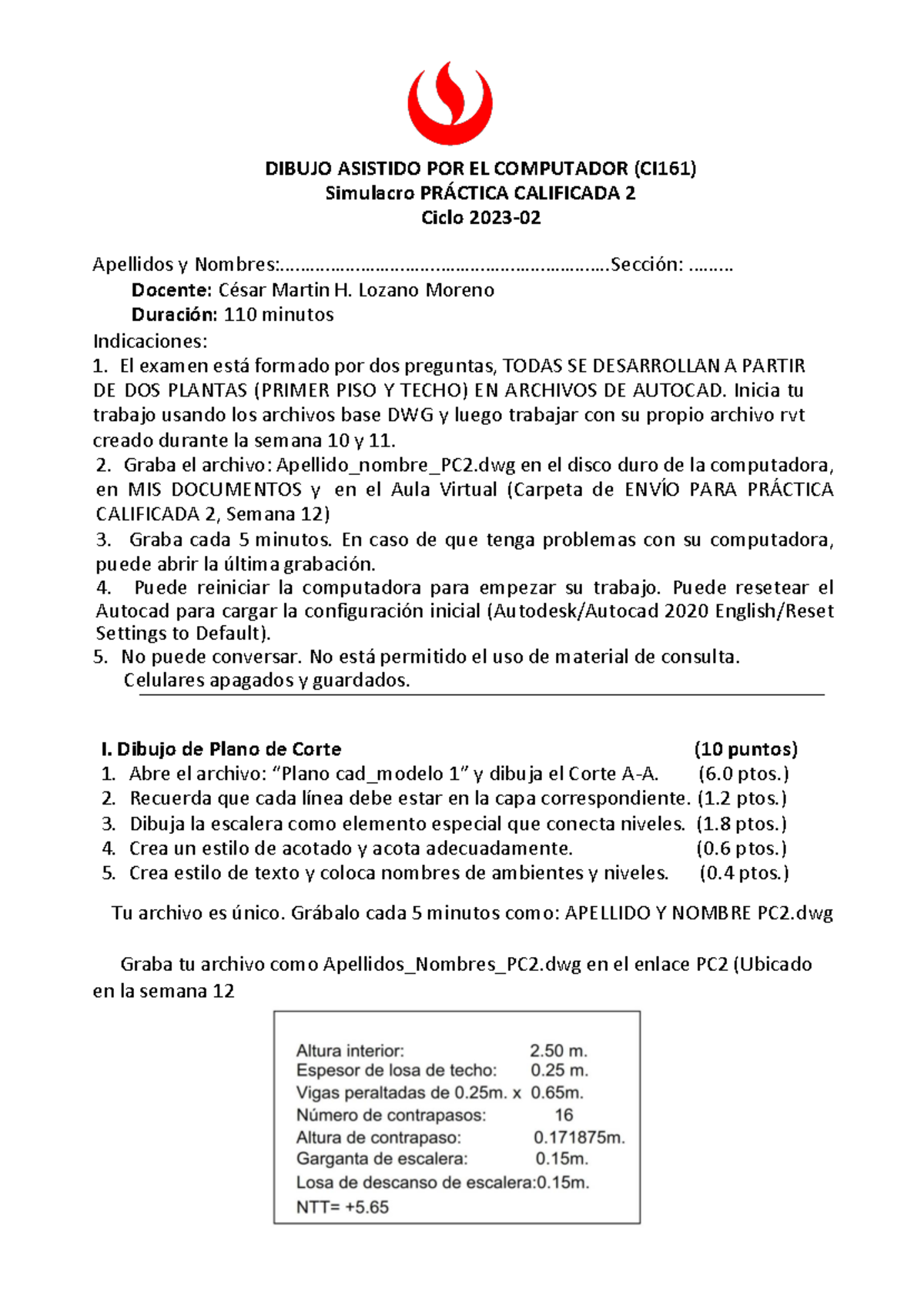 DAC Simulacro PC2 23-2 - DIBUJO ASISTIDO POR EL COMPUTADOR (CI 161 ) Simulacro PRÁCTICA ...