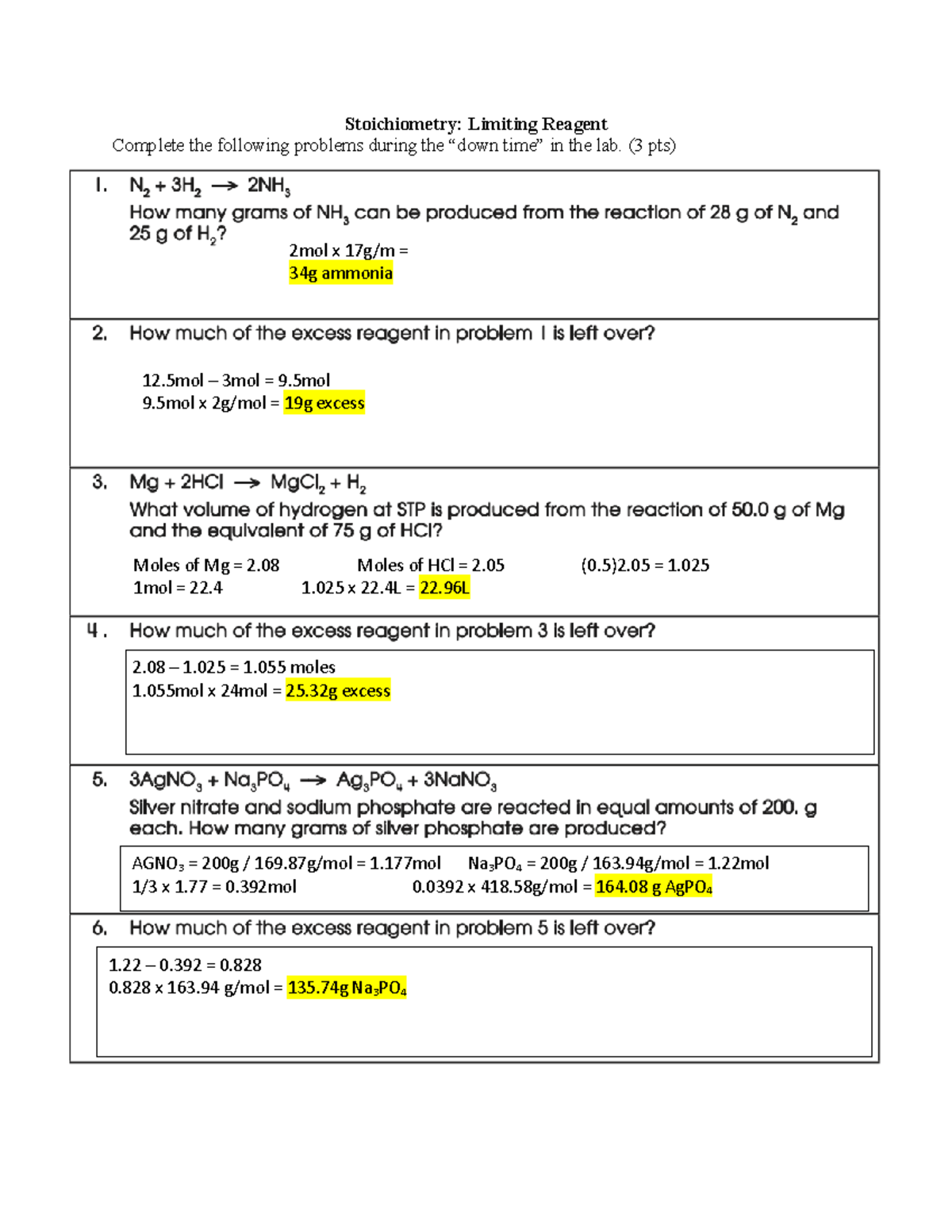 Week 6 - Report & During Lab problems-Stoichiometry Limiting Reagent-1 ...