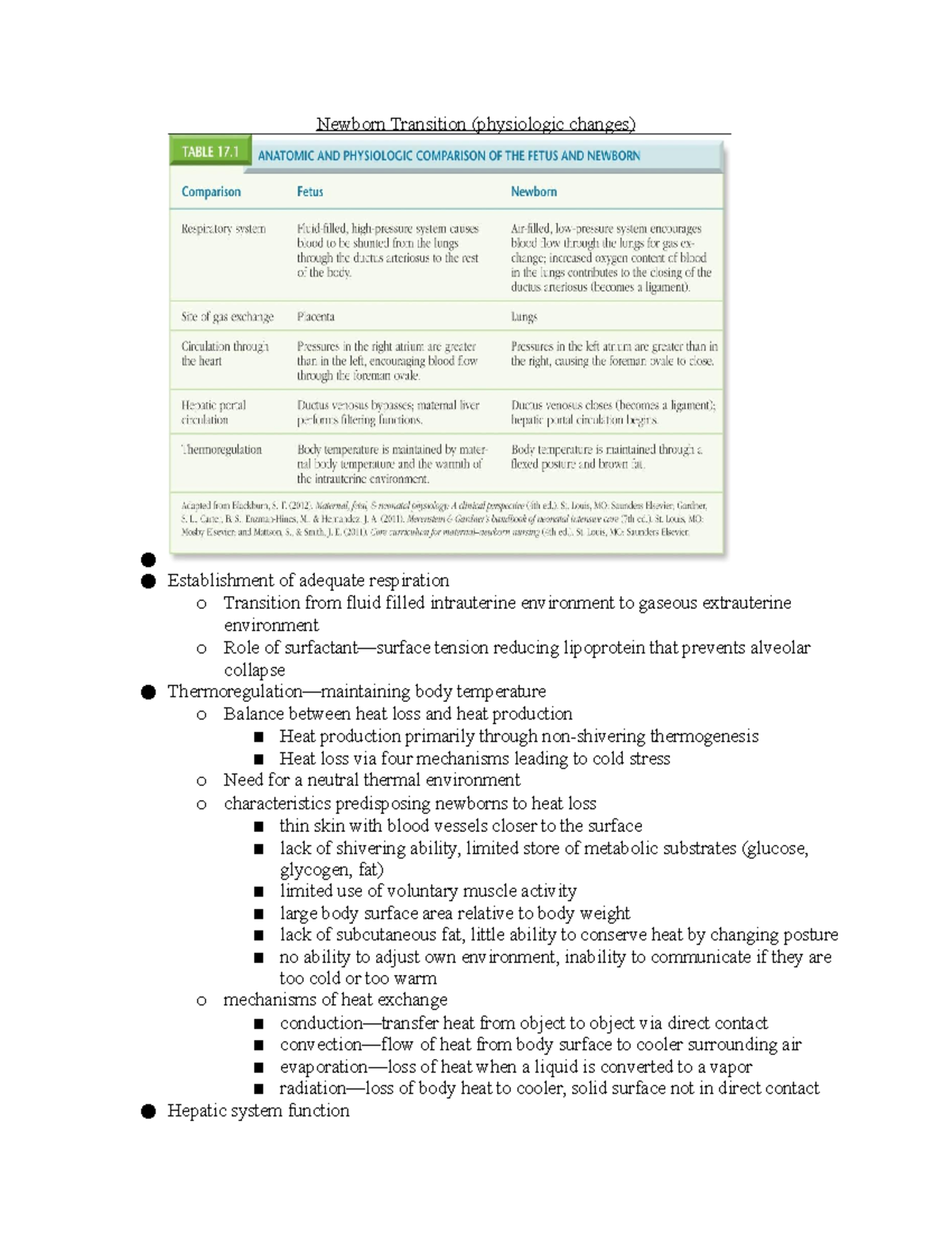 OB exam 3 outline - Newborn Transition (physiologic changes ...