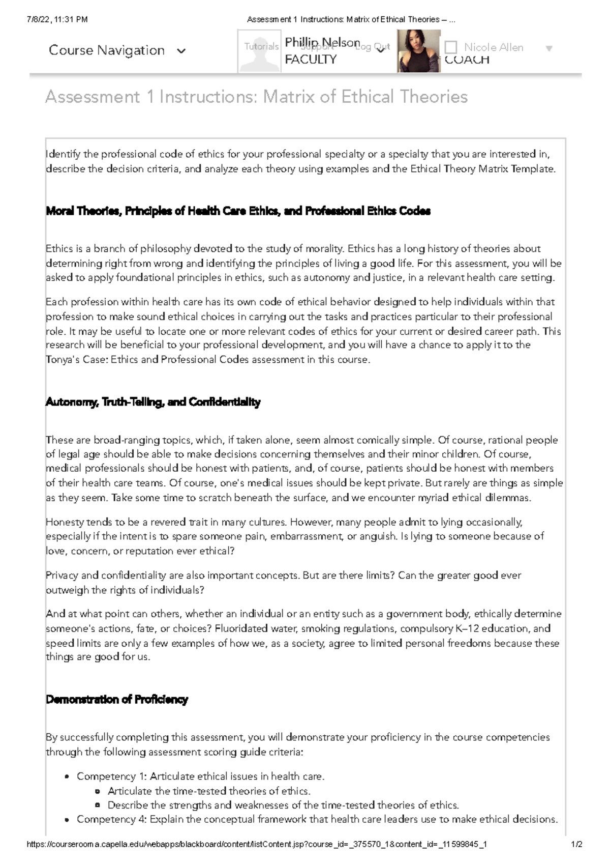 Assessment 1 Instructions Matrix of Ethical Theories – - 7/8/22, 11:31 ...