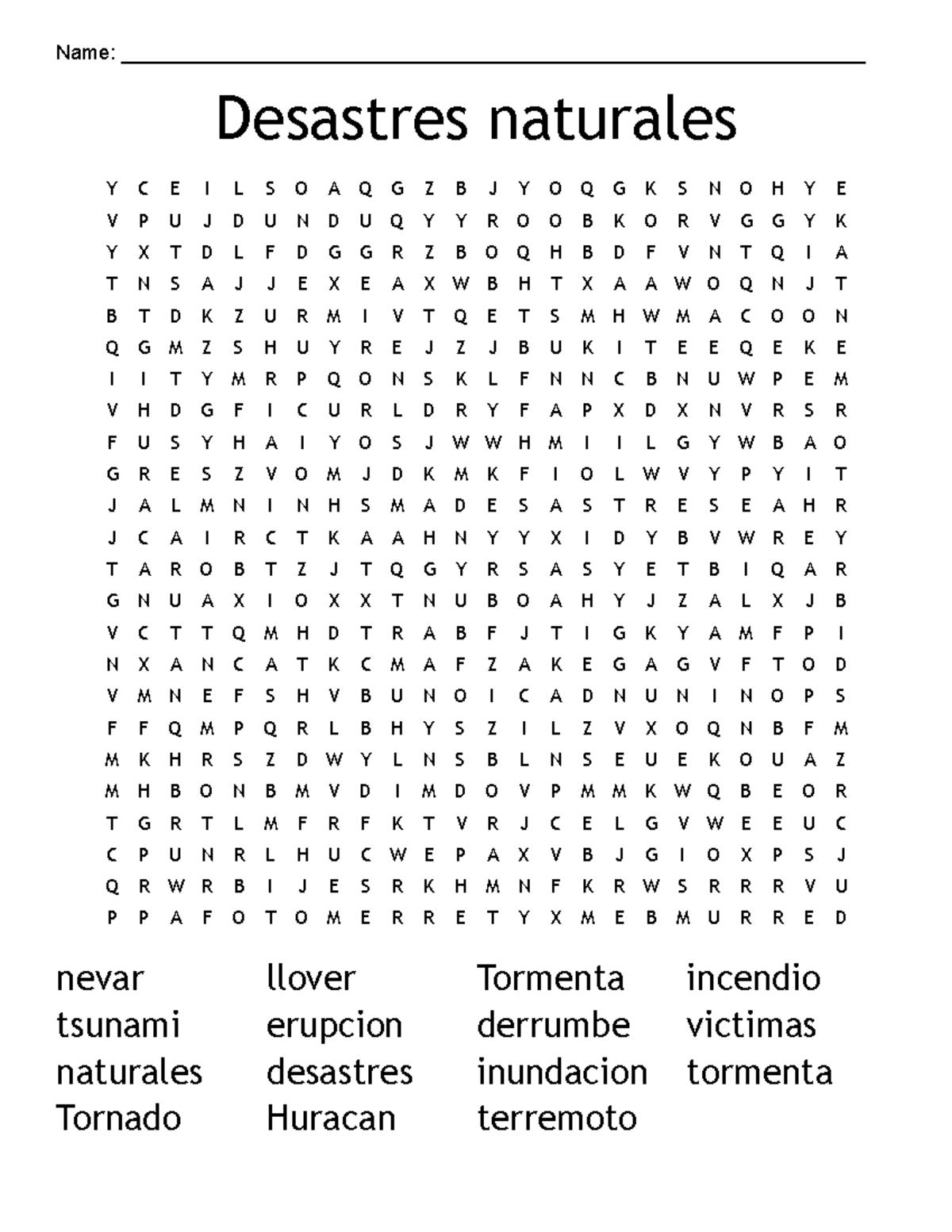 Pupiletras-Desastres Naturales - Name: - Studocu