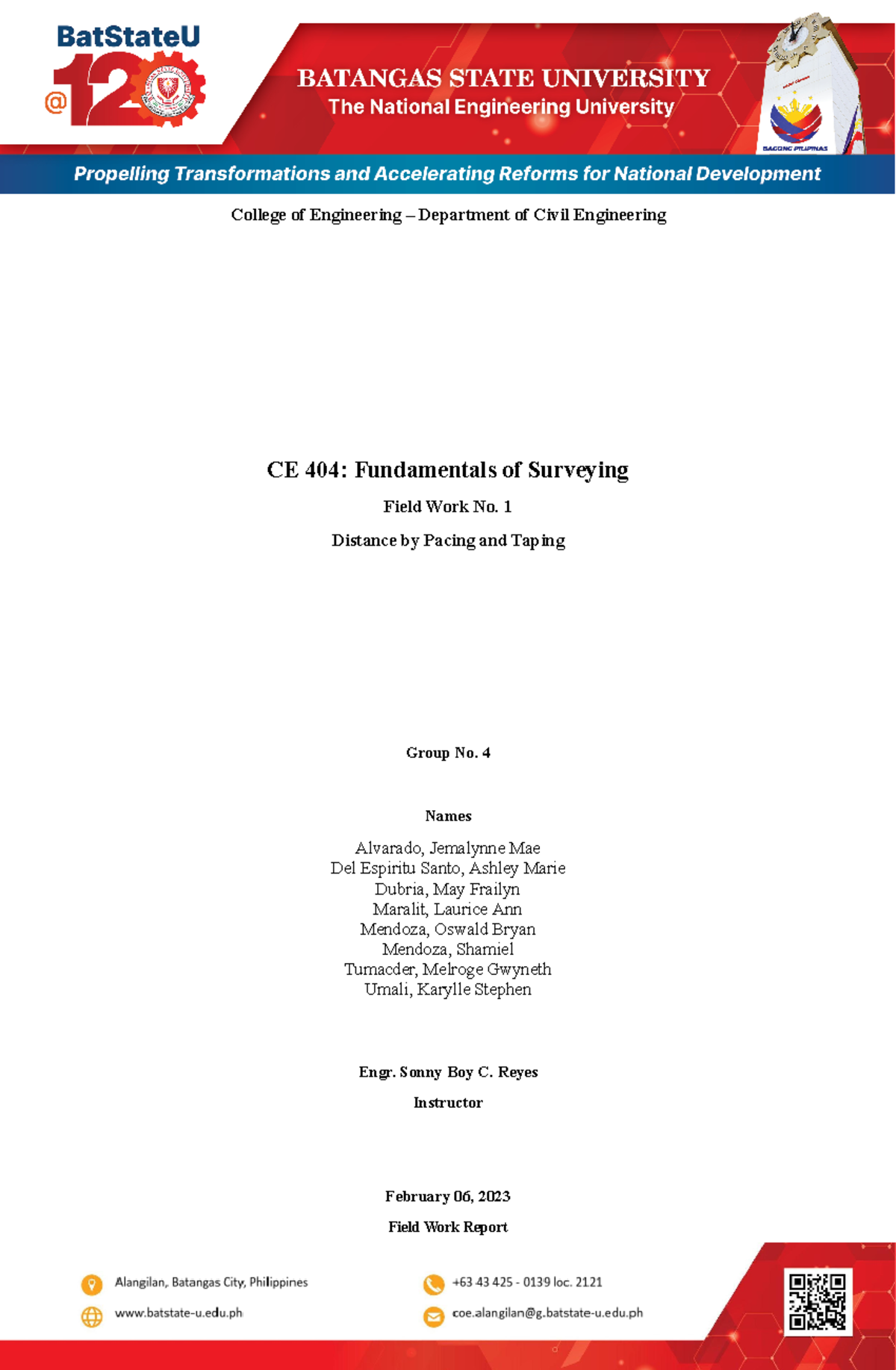 CE-2207 Group 4 Fieldwork 1 - CE 404: Fundamentals of Surveying Field ...