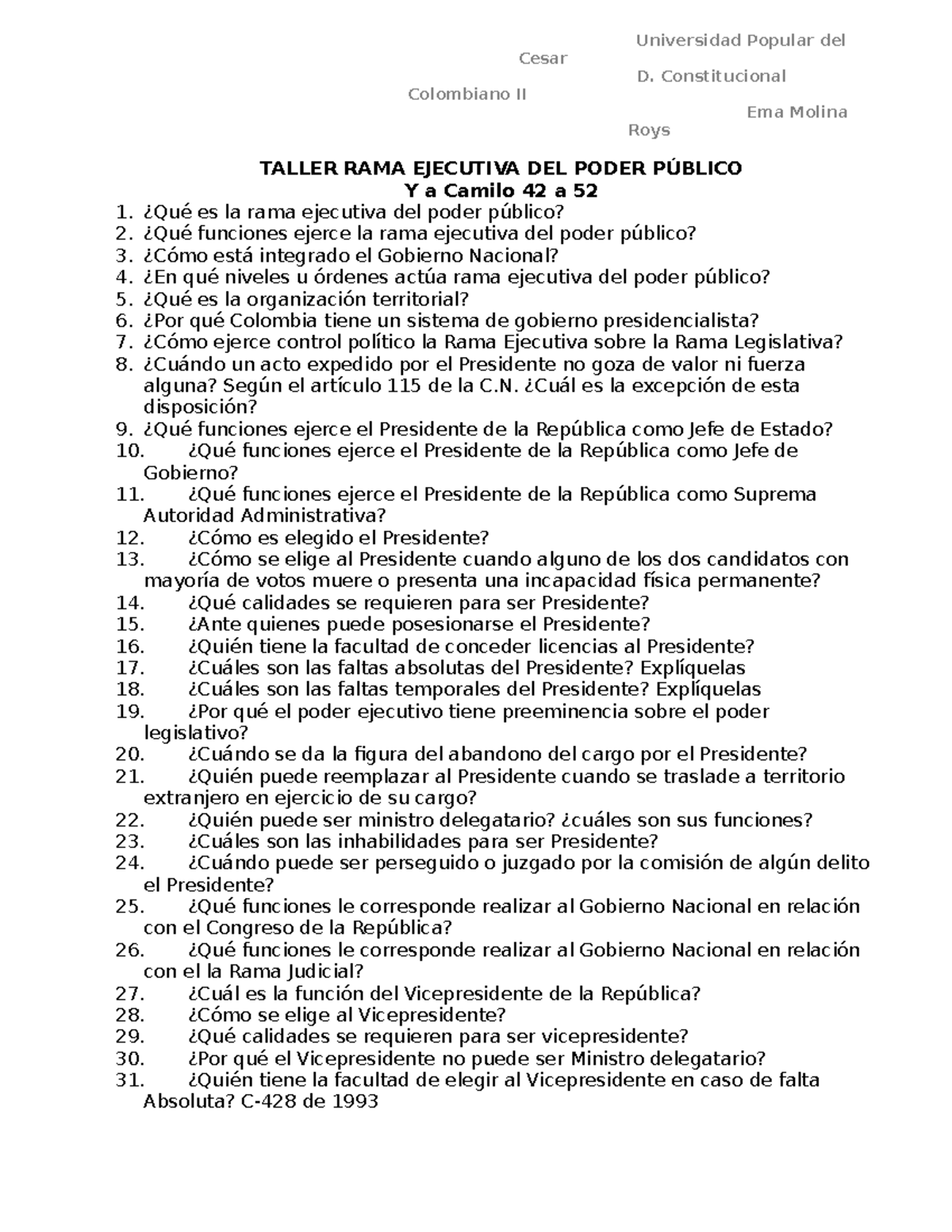 Taller Rama Ejecutiva del poder público - Cesar D. Constitucional ...