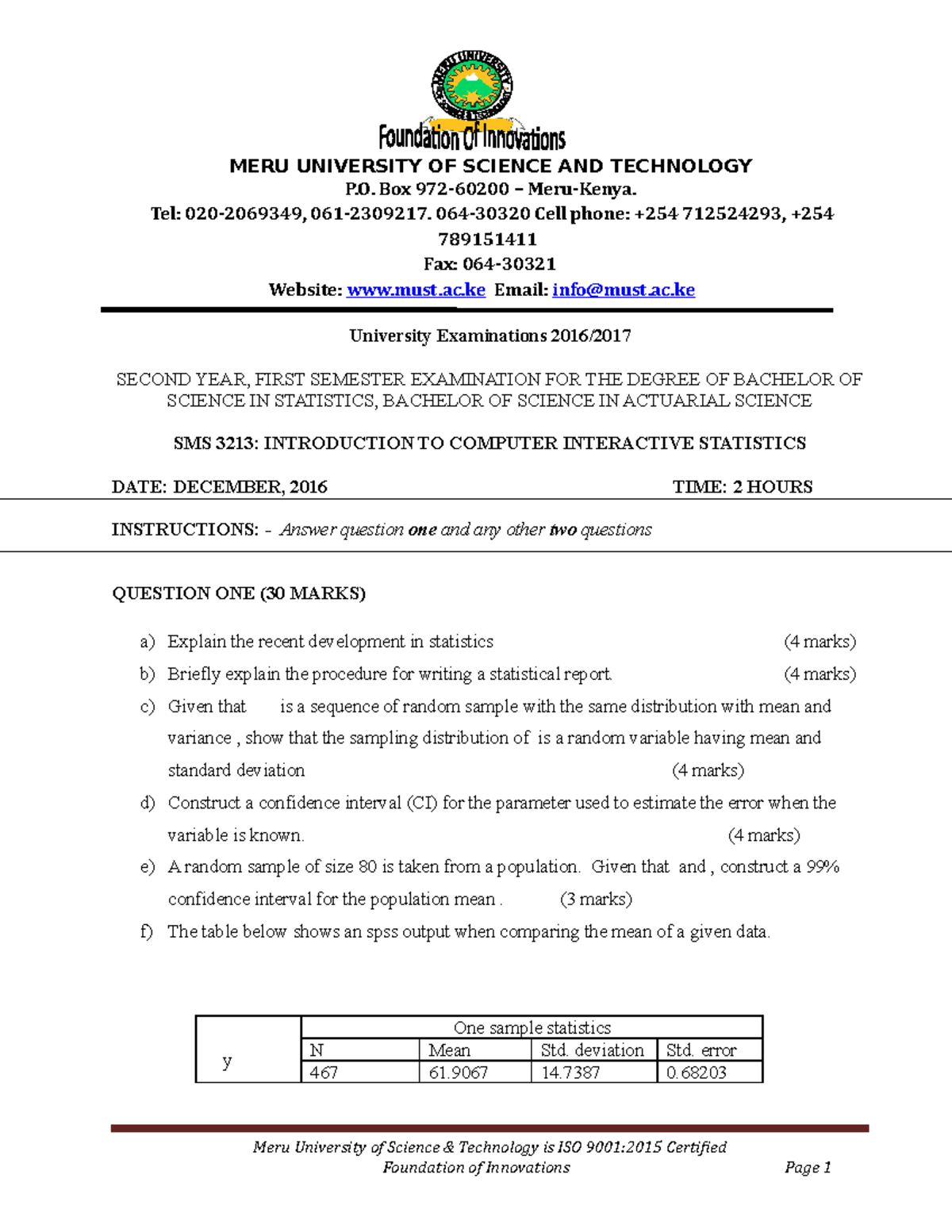 45807 sms 3213 introduction to computer interactive statistics - MERU UNIVERSITY OF SCIENCE AND ...