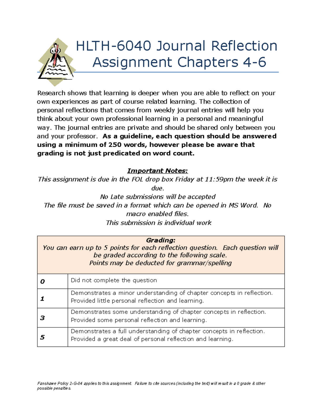Chapters 4-6 Journal Reflection Submission - HLTH-6040 Journal ...