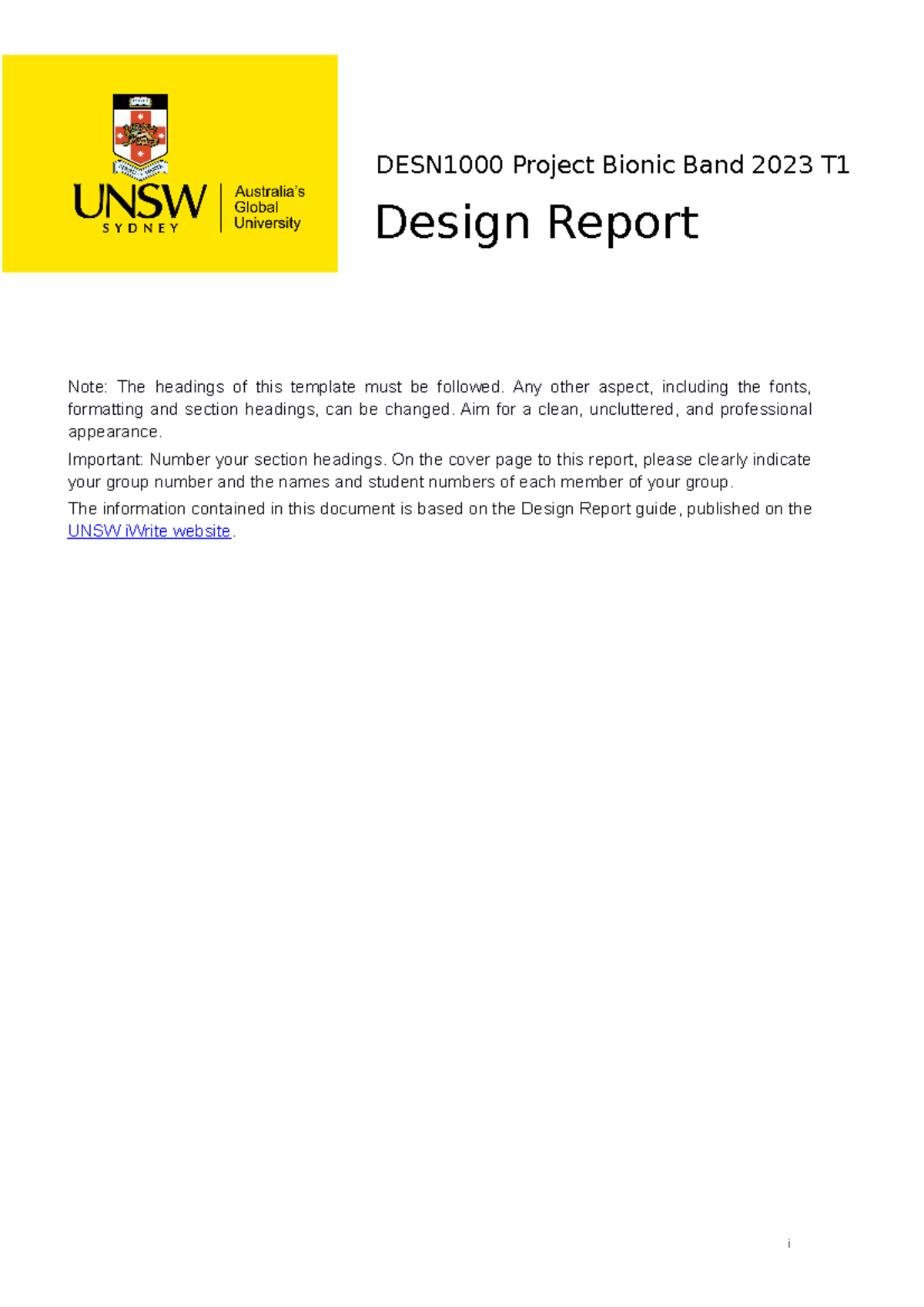 Bionic Hand Design Report Template 2023 - DESN 2000 - UNSW Sydney - Studocu