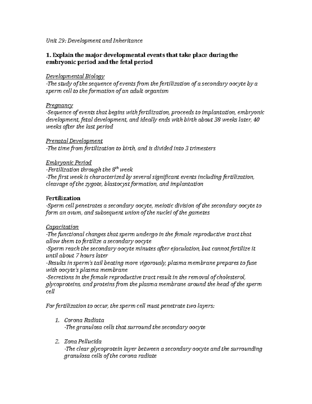 Bio 235 Unit 29 (Condensed) - Unit 29: Development and Inheritance ...