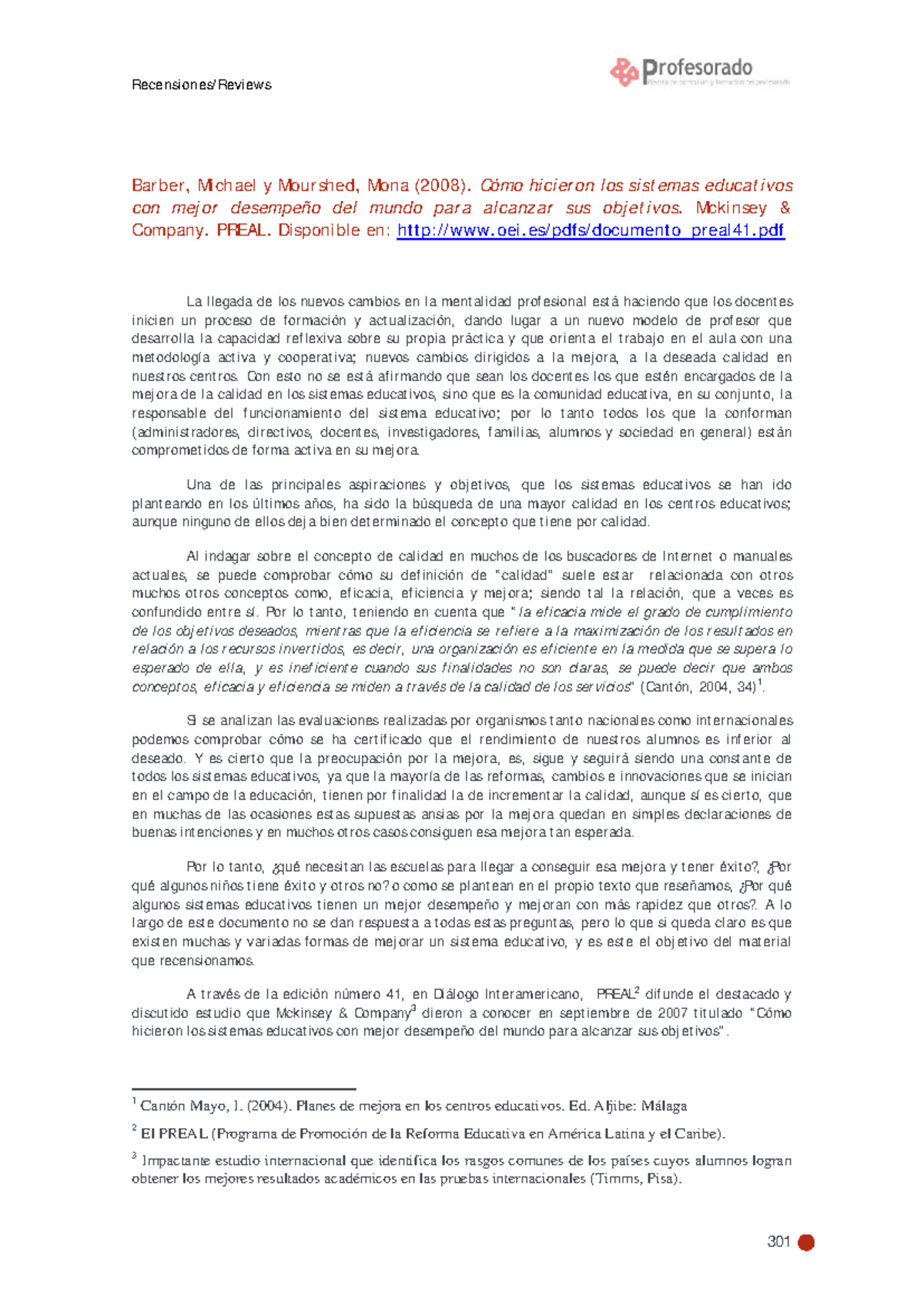 Barber Michael y Mourshed Mona 2008 - Recensiones/Reviews 301 Barber, Michael y Mourshed, Mona ...