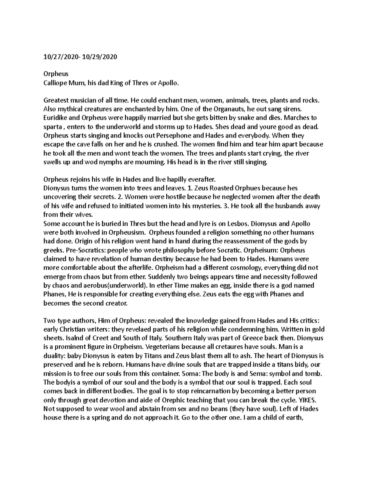 Orpheus - 10/27/2020- 10/29/ Orpheus Calliope Mum, his dad King of ...