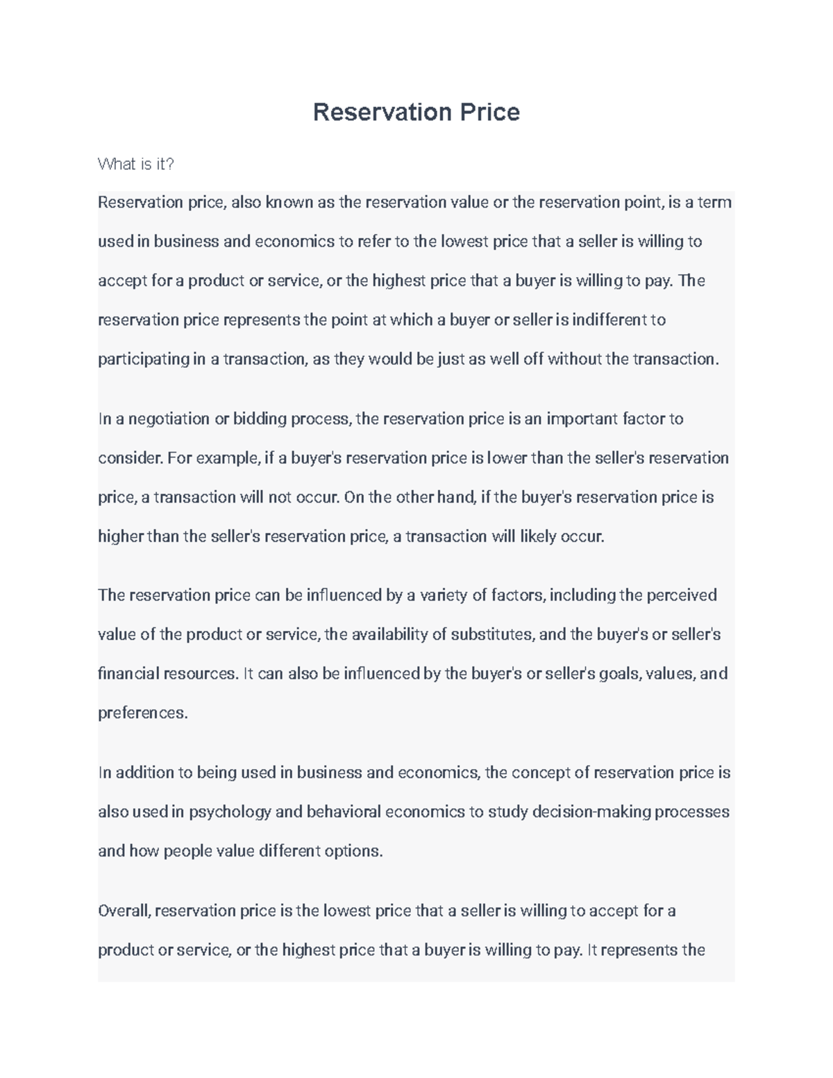 Chapter 14 part 12 - Reservation Price What is it? Reservation price ...