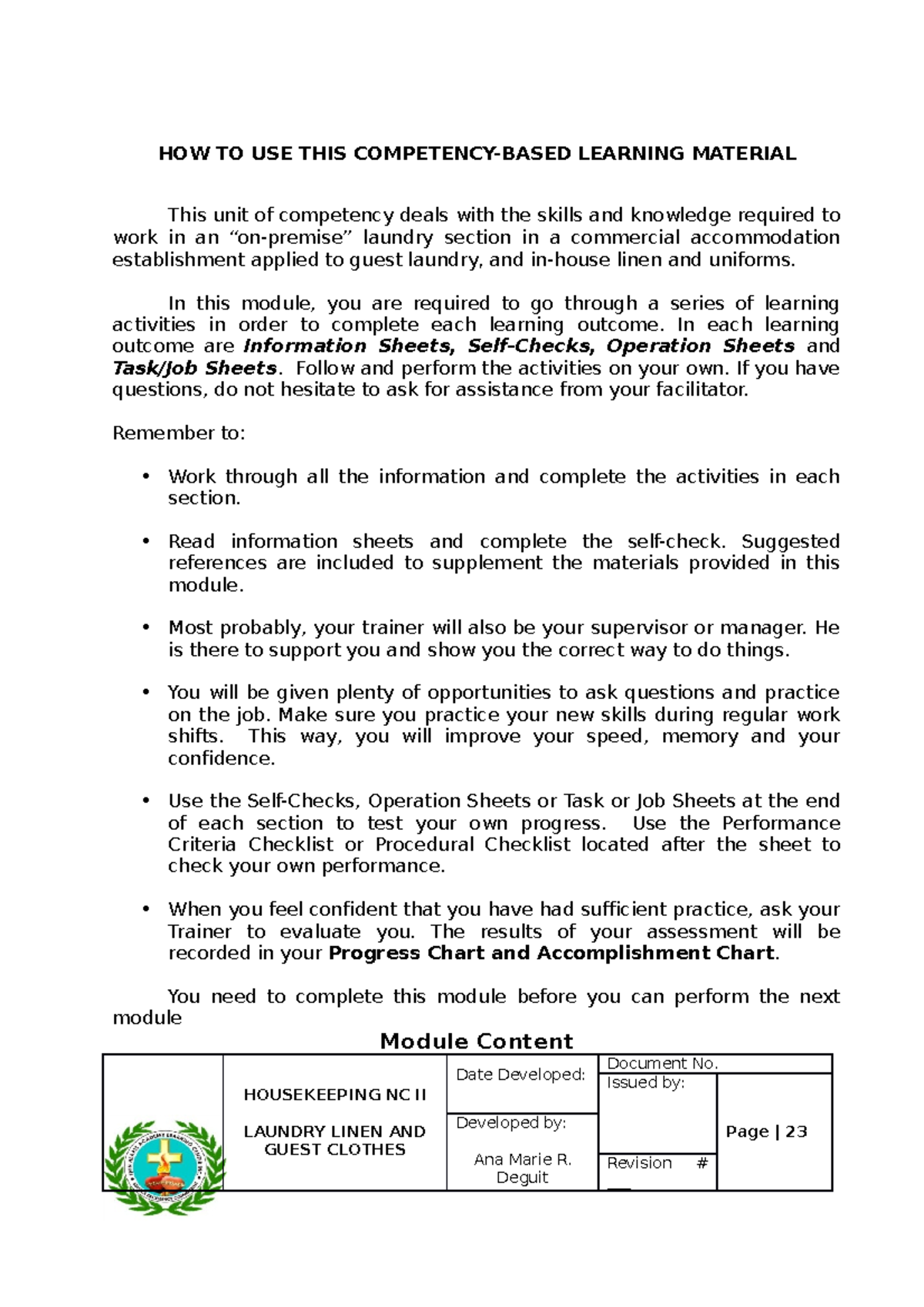 CBLM-printing - CBLM-printing - HOW TO USE THIS COMPETENCY-BASED LEARNING MATERIAL This unit of ...