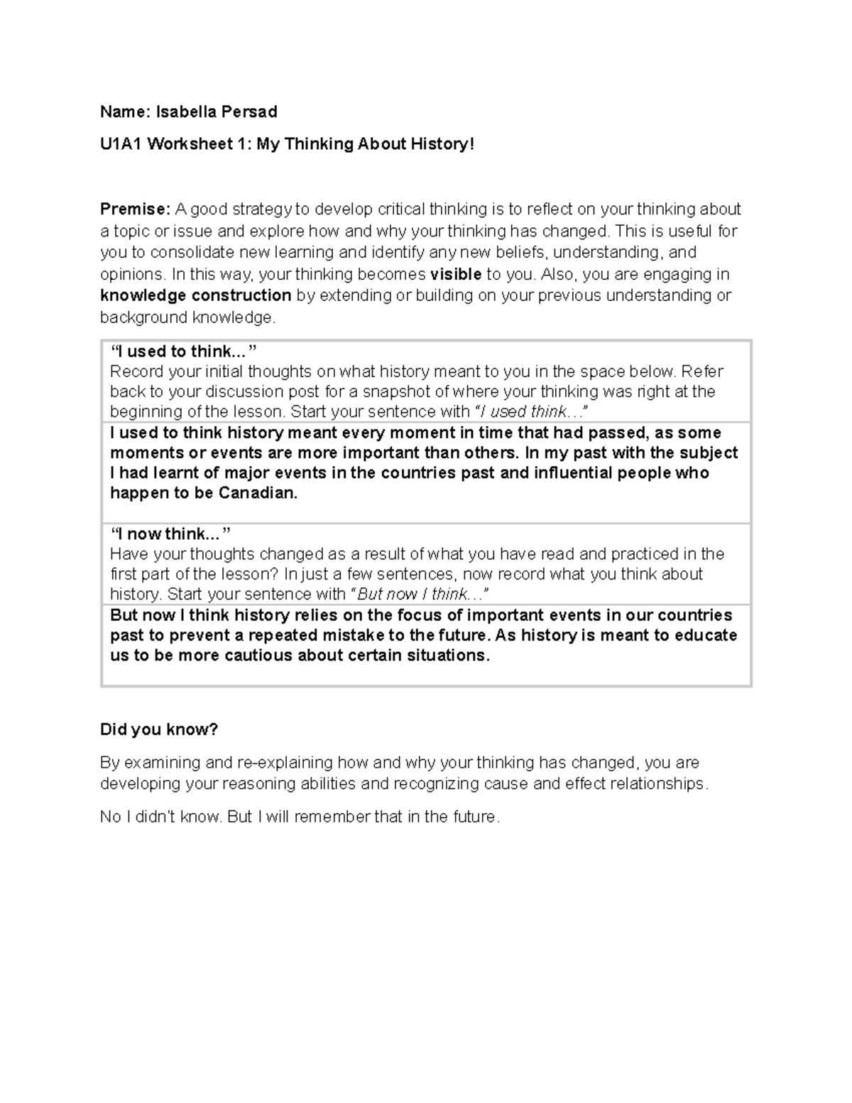 U1A1Worksheet 1 - practice homework - Name: Isabella Persad U1A1 ...