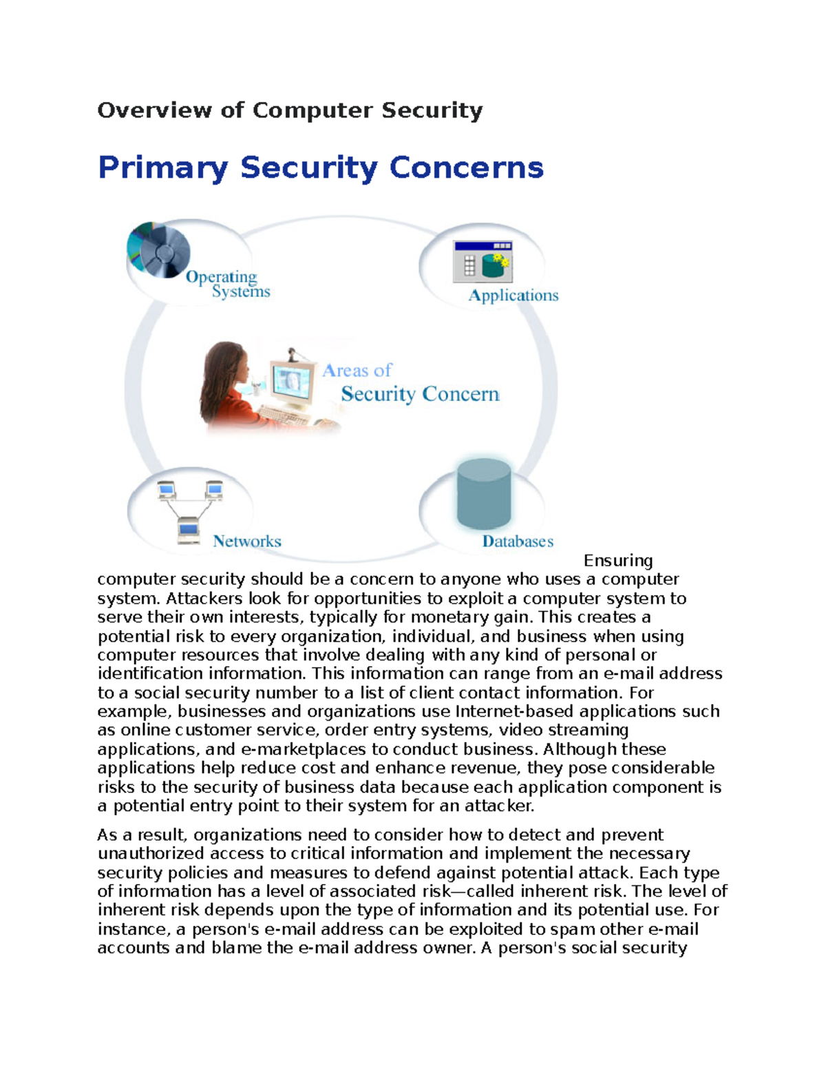 Overview Of Computer Security Overview Of Computer Security Primary Security Concerns Ensuring
