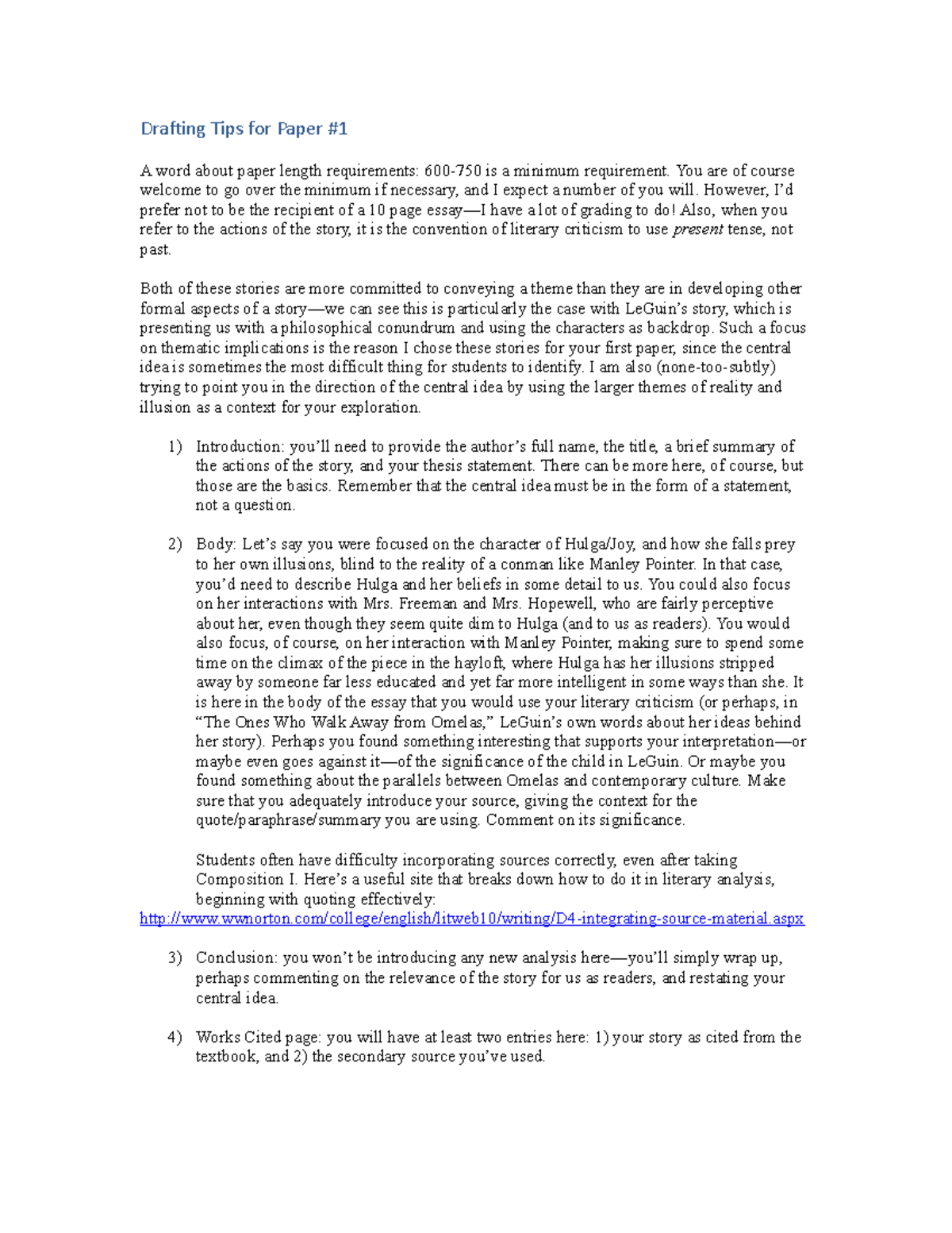 Drafting Tips for Paper 1 - You are of course welcome to go over the ...