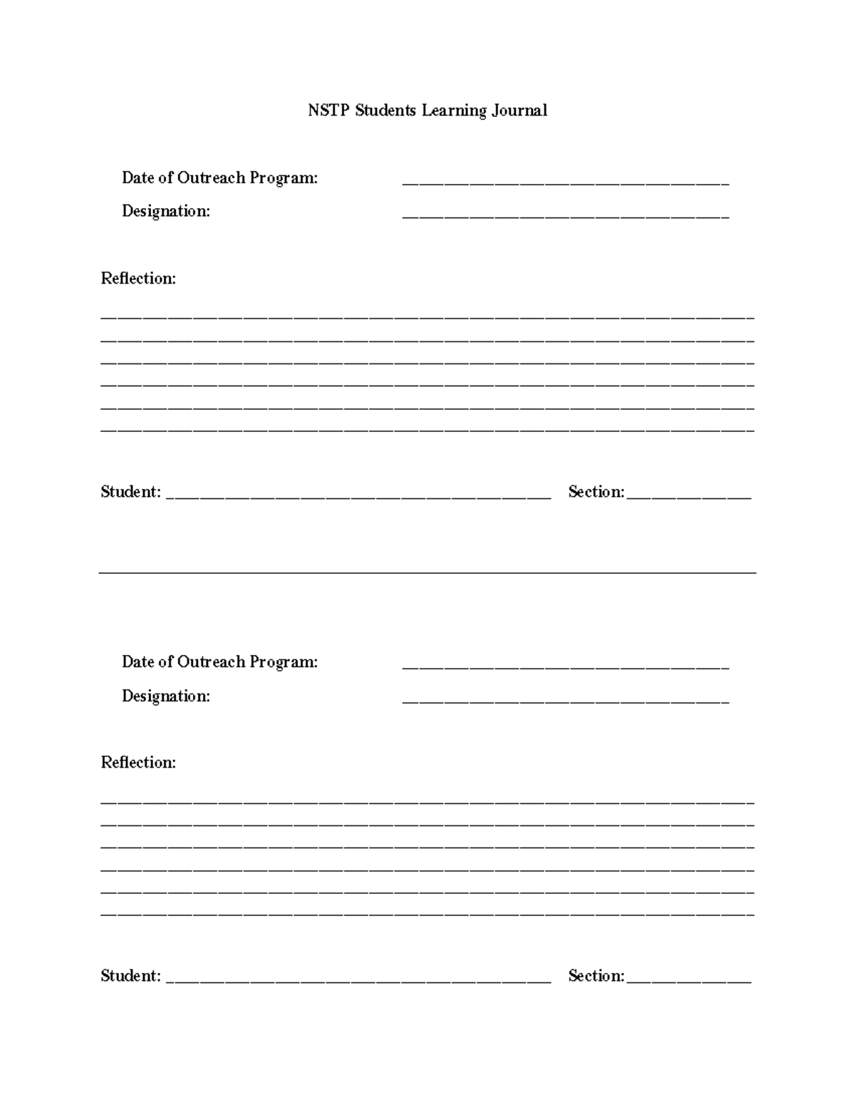 NSTP Students Learning Journal - Studocu