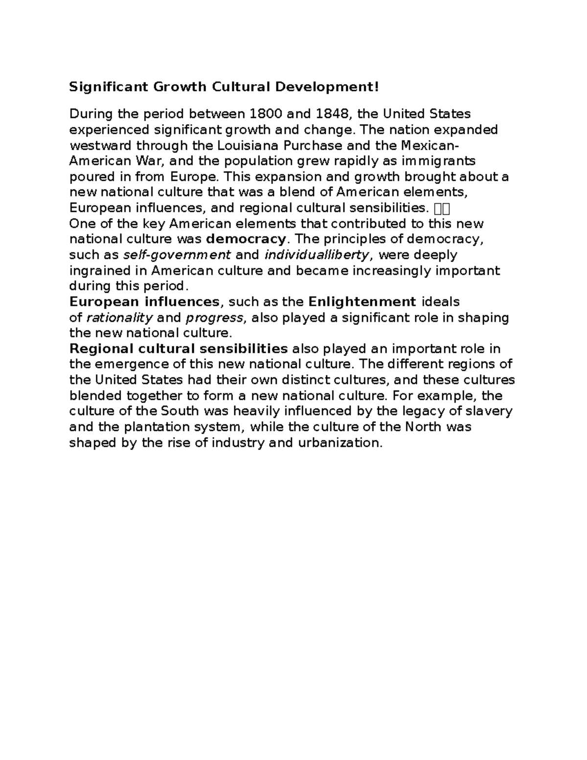 4.9 The Development of an American Culture - Significant Growth ...