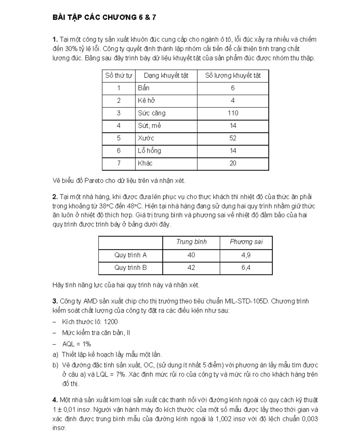 Bai tap c6 & 7 - bài tập - BÀI TẬP CÁC CHƯƠNG 6 & 7 Tại một công ty sản xuất khuôn đúc cung cấp ...