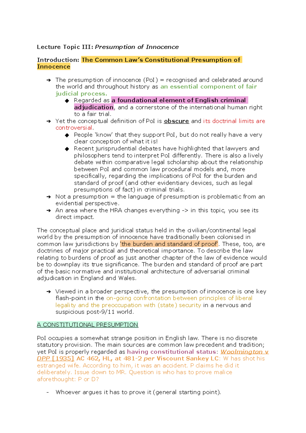 Presumption OF Innocence Lecture Notes - Lecture Topic III: Presumption ...