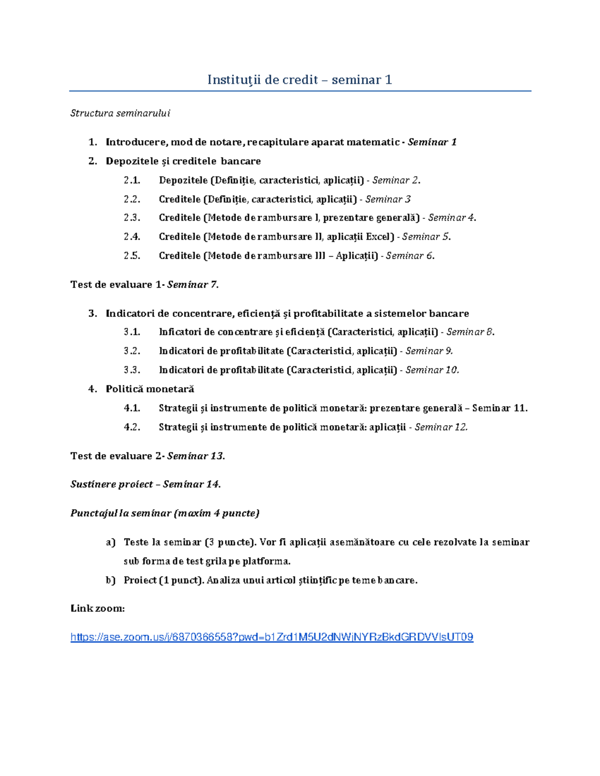 Seminar-1 institurii de credit - Institut ii de credit – seminar 1 ...
