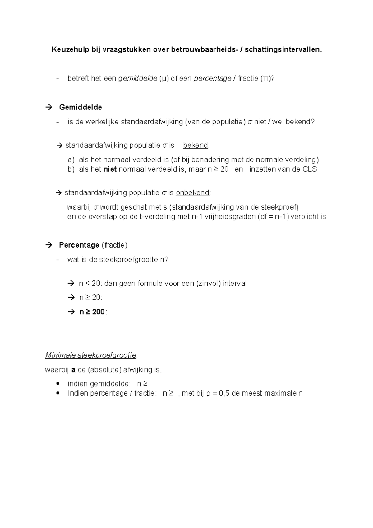 Beslisschema voor betrouwbaarheidsintervallen - Keuzehulp bij vraagstukken over betrouwbaarheids ...