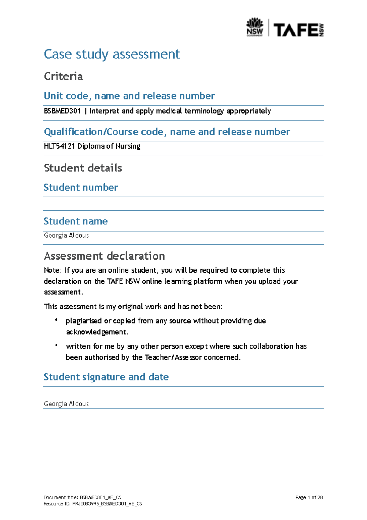 Bsmed - Case study assessment Criteria Unit code, name and release ...
