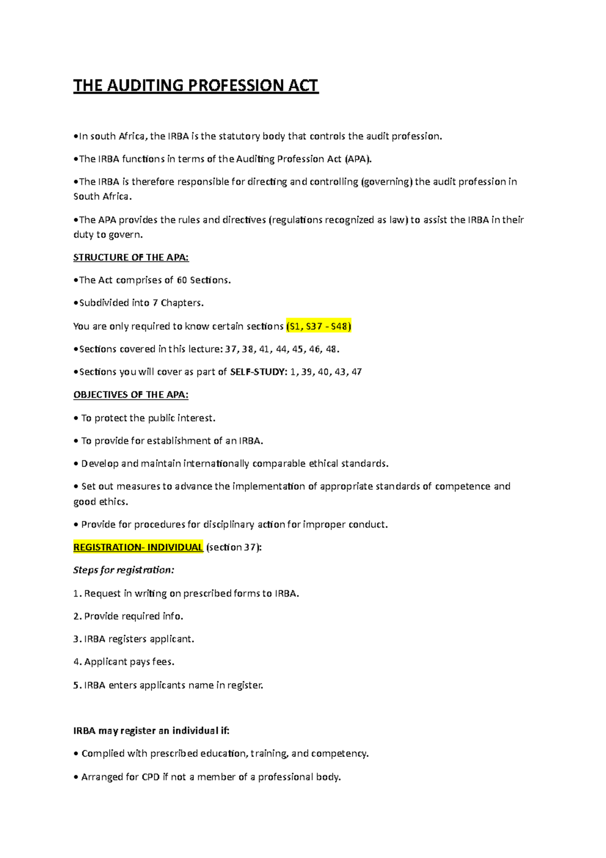 THE Auditing Profession ACT - THE AUDITING PROFESSION ACT •In south ...