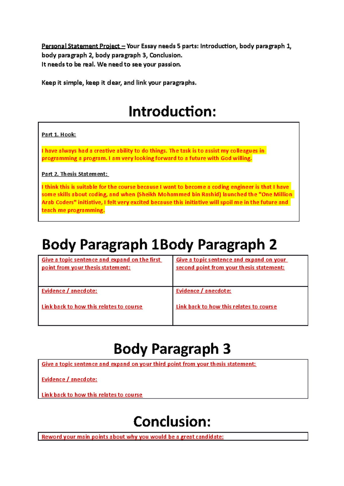 Personal statement Simple Graphic organiser - Personal Statement ...