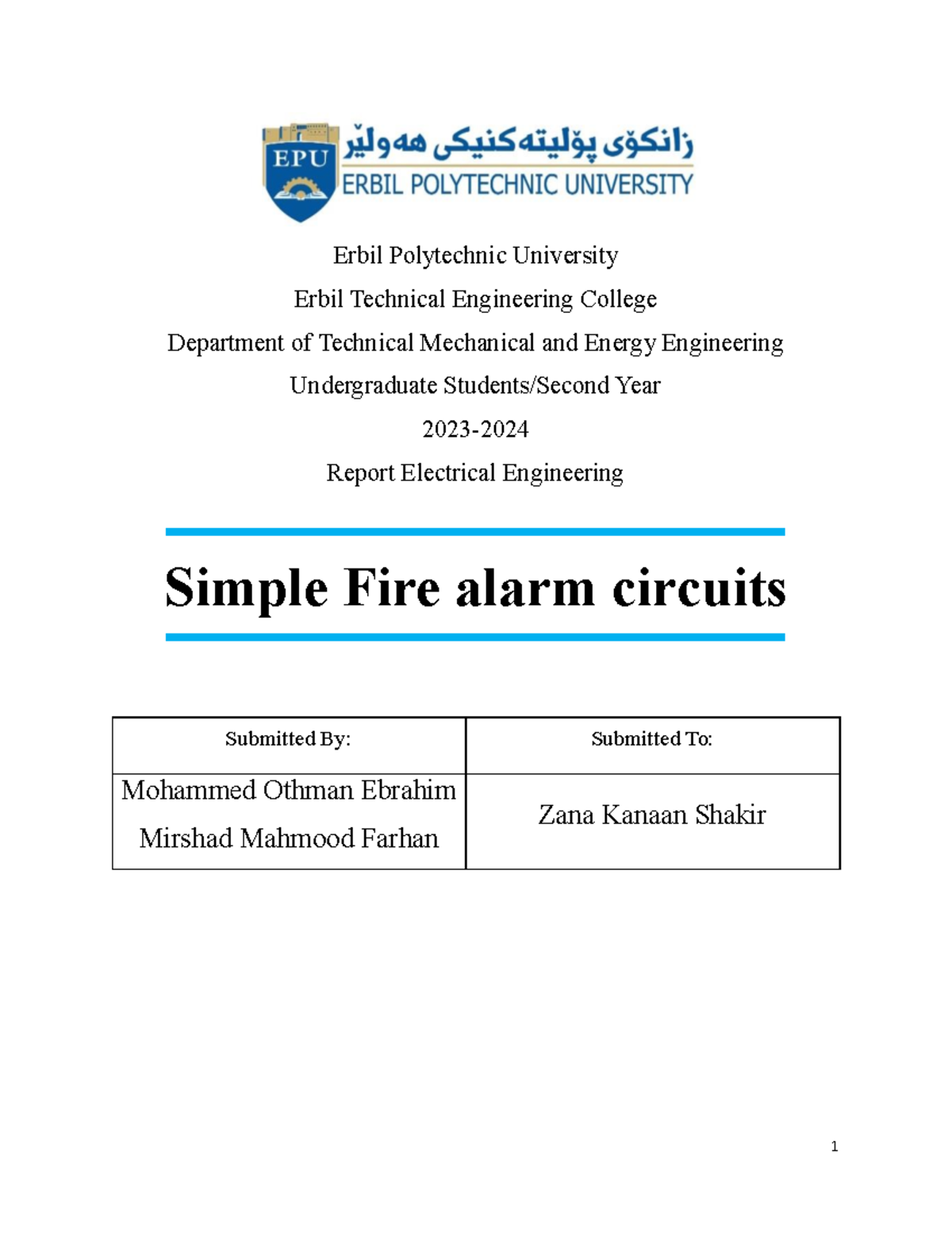Simple Fire alarm circuits - Erbil Polytechnic University Erbil ...