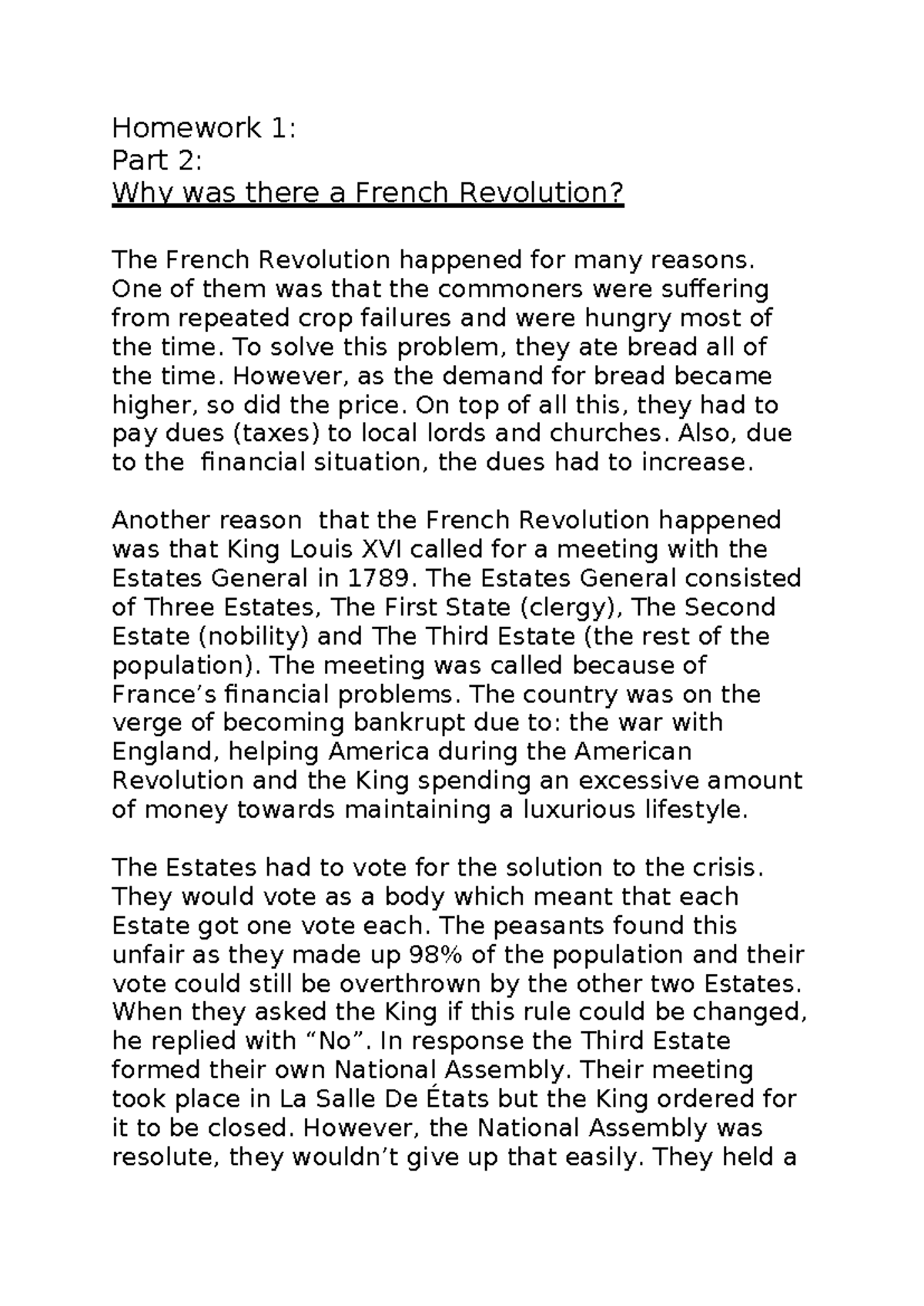 ignore this document - Homework 1: Part 2: Why was there a French ...