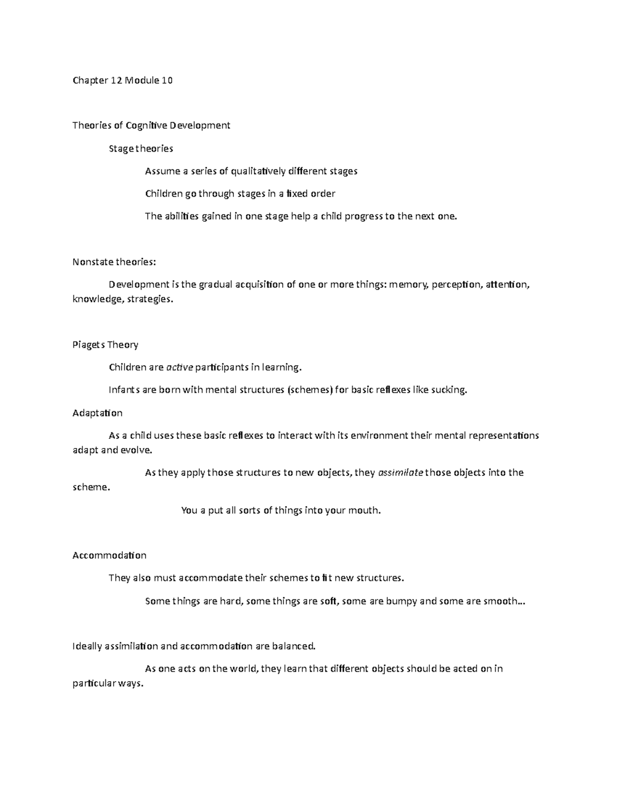 Chapter 12 Module 10 - Chapter 12 Module 10 Theories of Cognitive ...