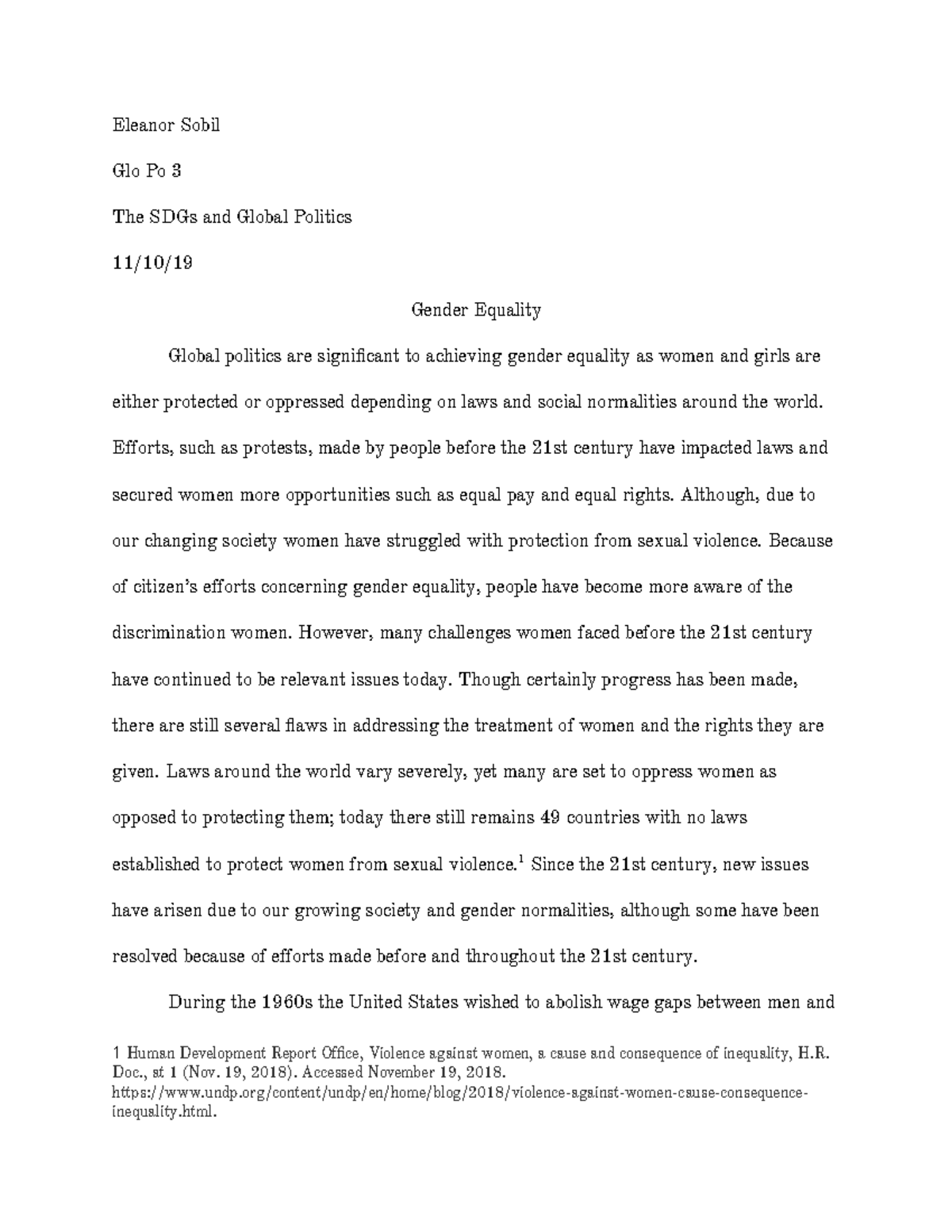 History Essay SDGs and politics - Eleanor Sobil Glo Po 3 The SDGs and ...