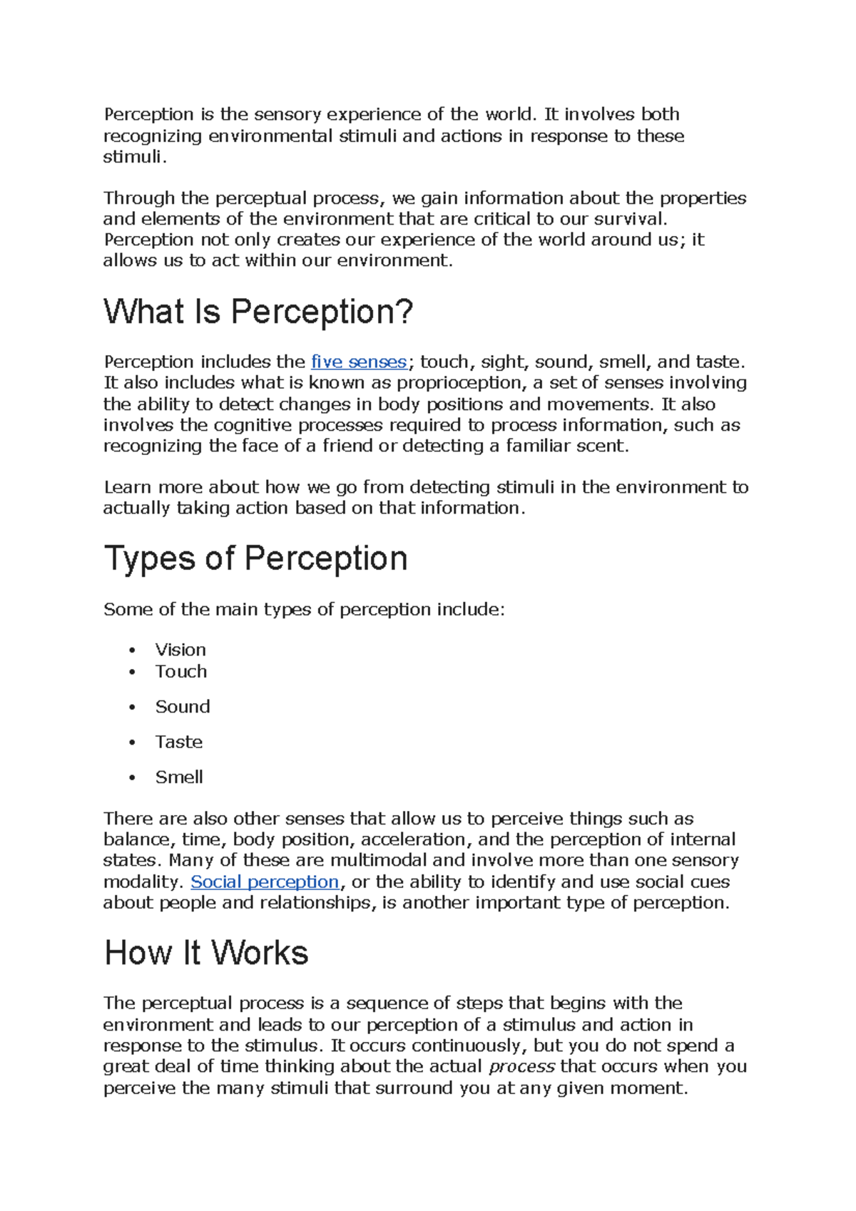 what is perception - Perception is the sensory experience of the world ...