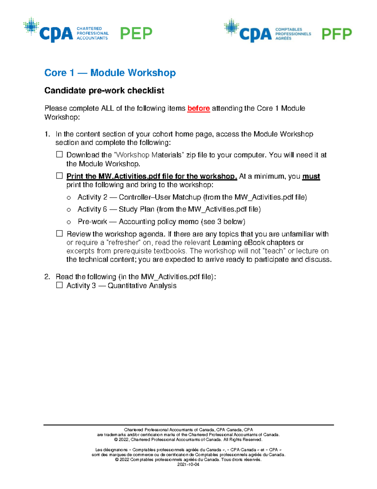 Tutorial pre work - Chartered Professional Accountants of Canada, CPA ...