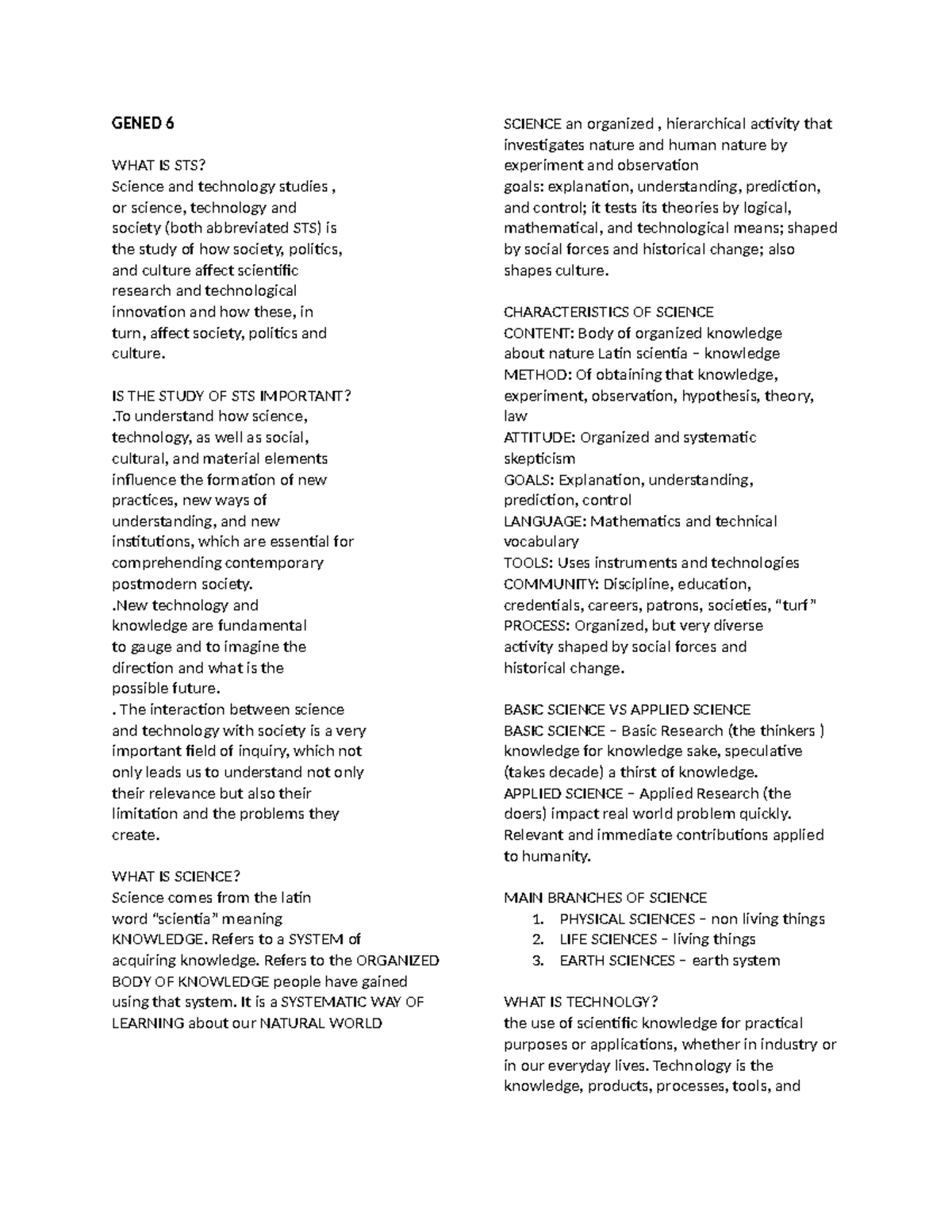 Gened-6 - Reviewer for GenEd 6 :) - GENED 6 WHAT IS STS? Science and ...