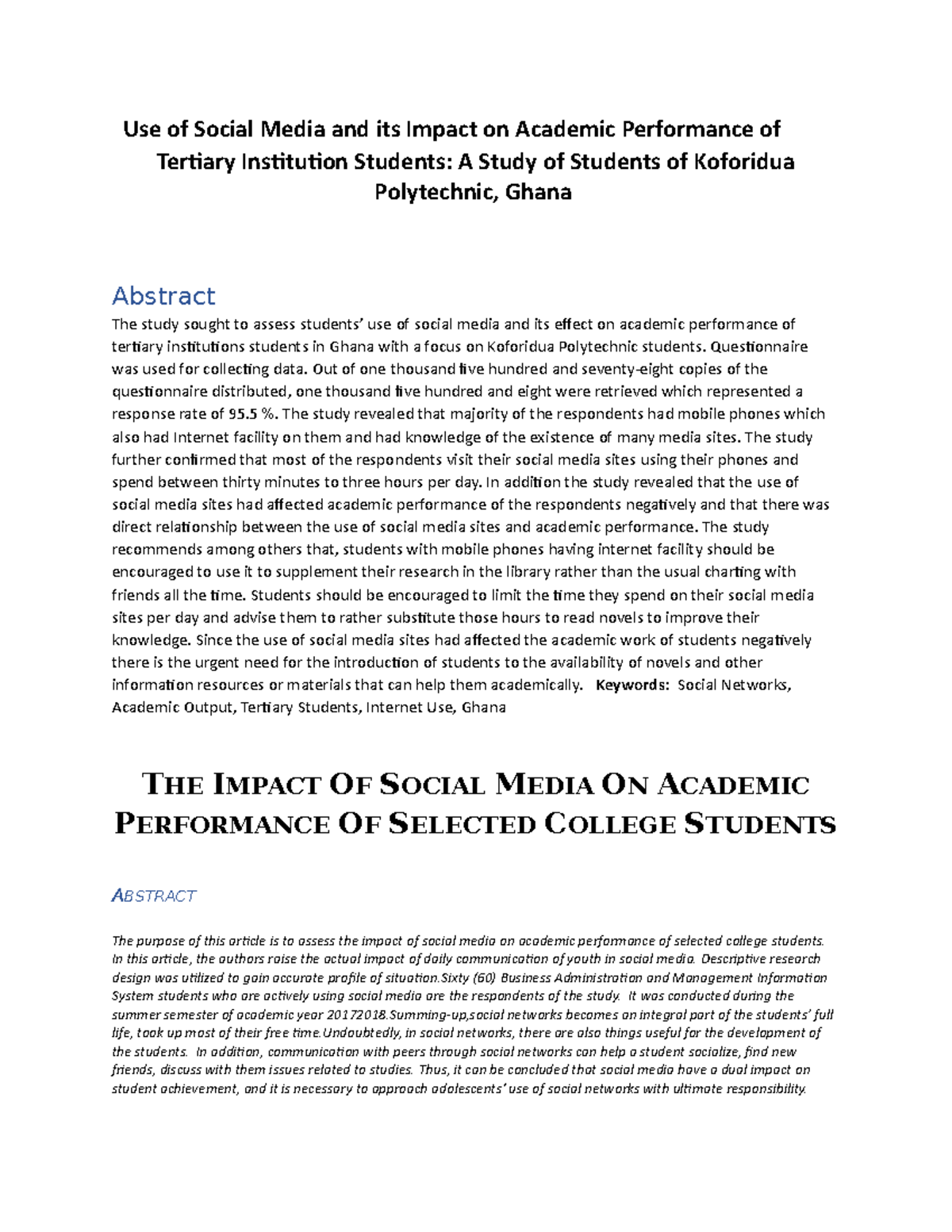 Abstract - Use of Social Media and its Impact on Academic Performance ...