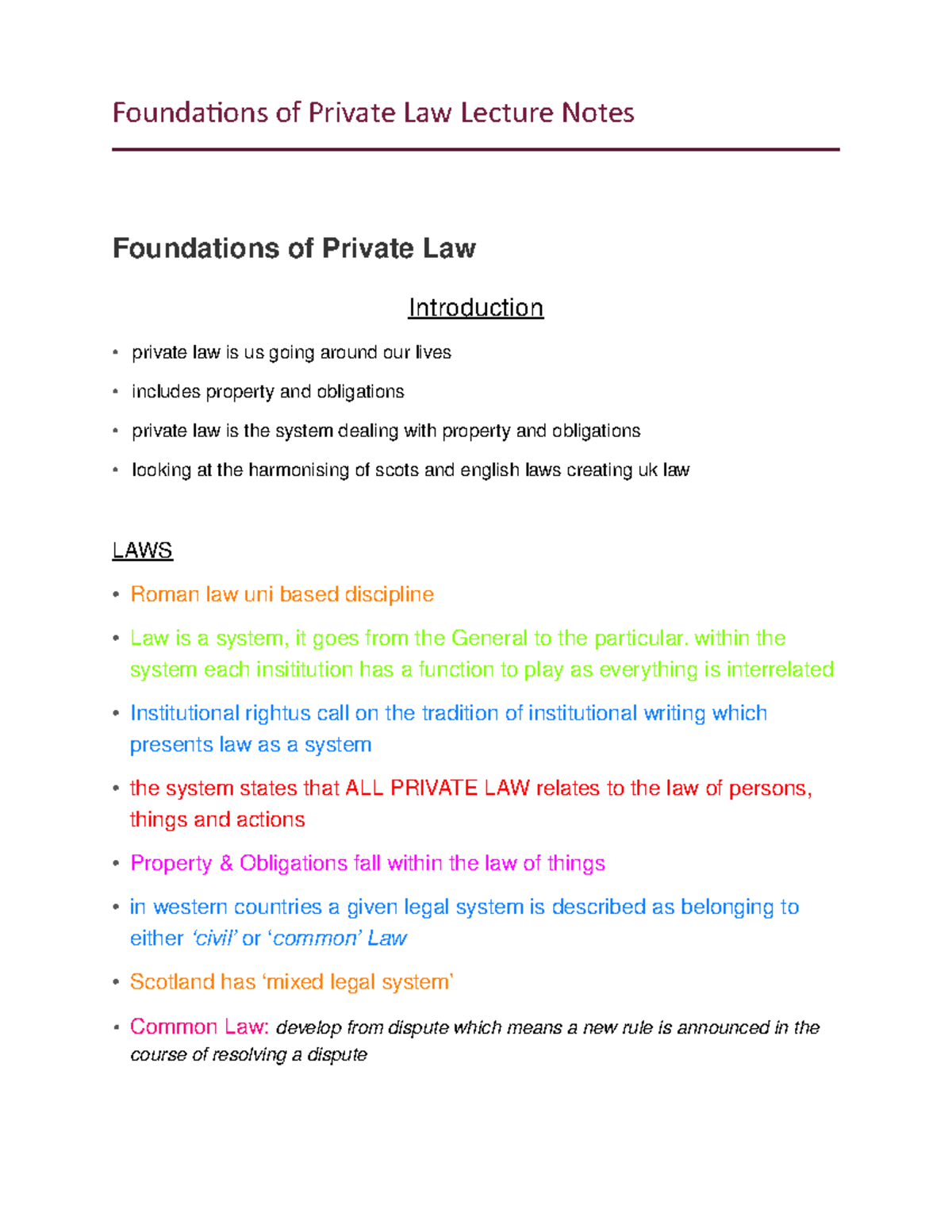 Foundations of Private Law Lecture Notes - Foundations of Private Law ...