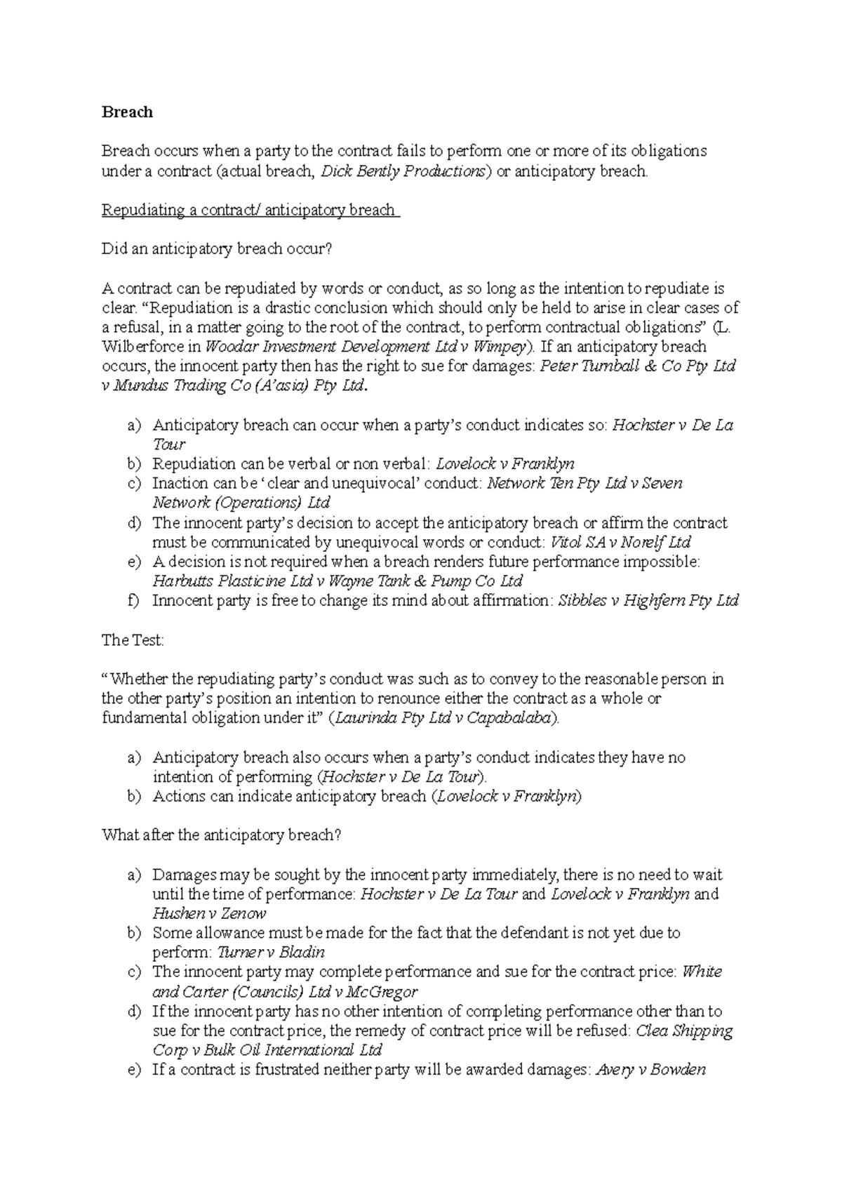 Discrage- breach answer tenplate - Breach Breach occurs when a party to ...