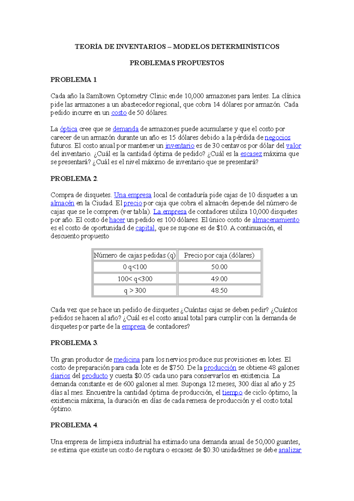 Problemas propuestos inventarios - TEORÍA DE INVENTARIOS – MODELOS ...