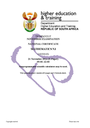 N3 Engineering Science November 2016 Memorandum - NATIONAL CERTIFICATE ...