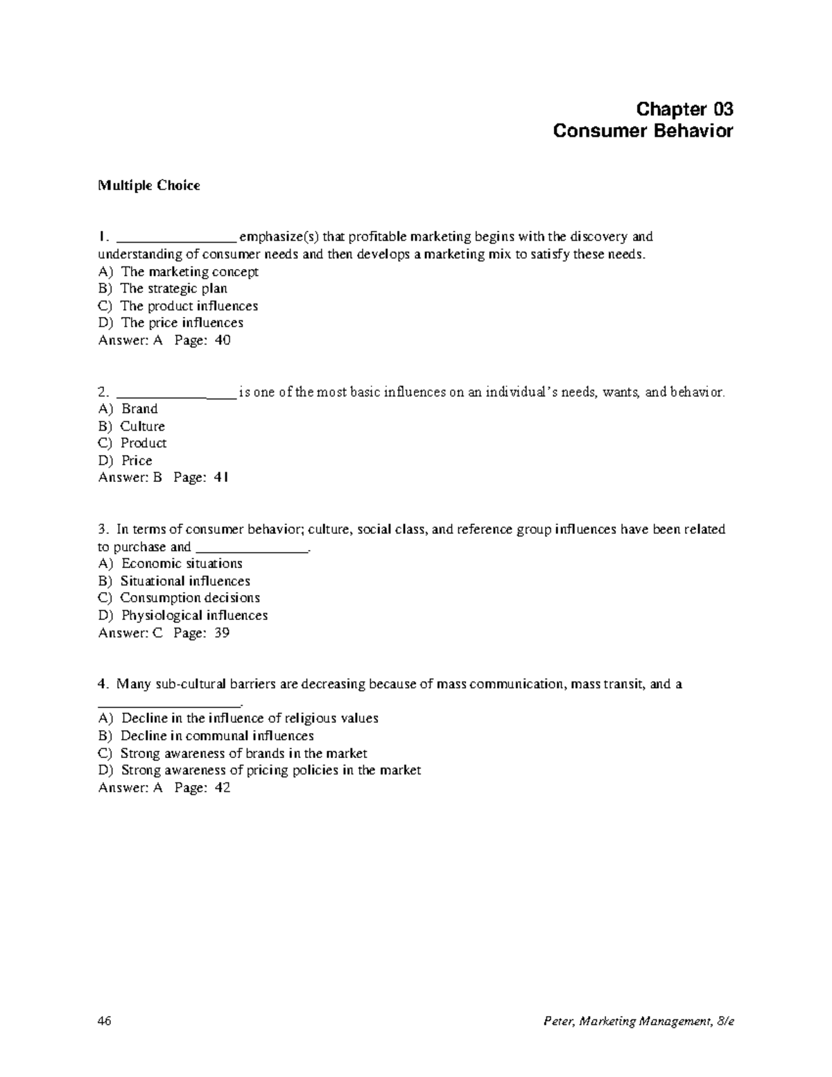 Consumer Behavior - Chapter 03 Consumer Behavior Multiple Choice ...